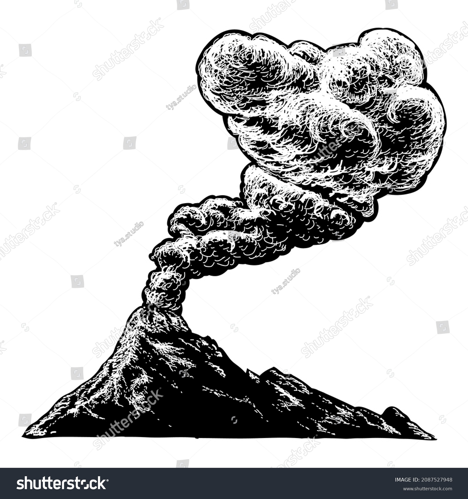 Volcanic Eruption Drawing Vector Illustration Stock Vector (Royalty ...