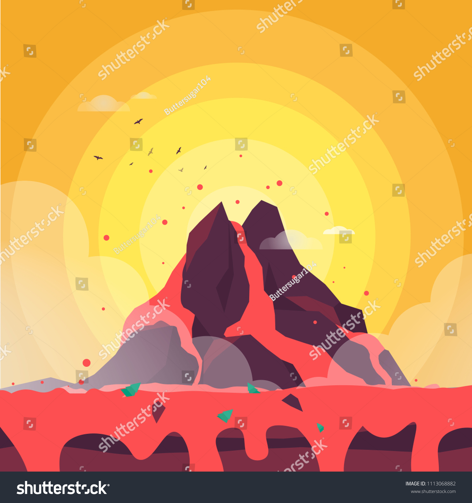 Volcano Magma Flat Style Vector Illustrationvector Stock Vector ...