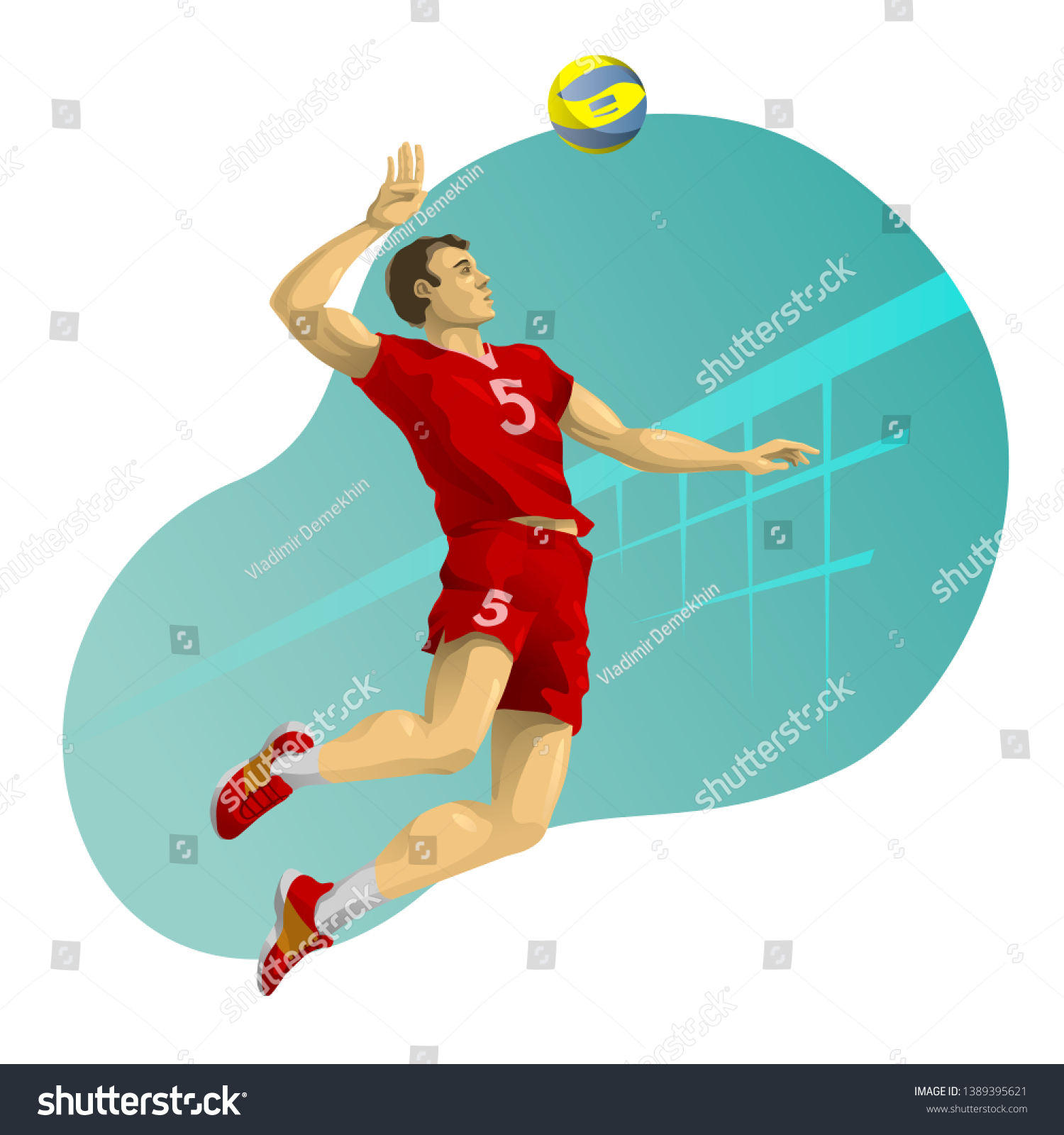Volleyball Player On Attack Stock Vector (Royalty Free) 1389395621 ...
