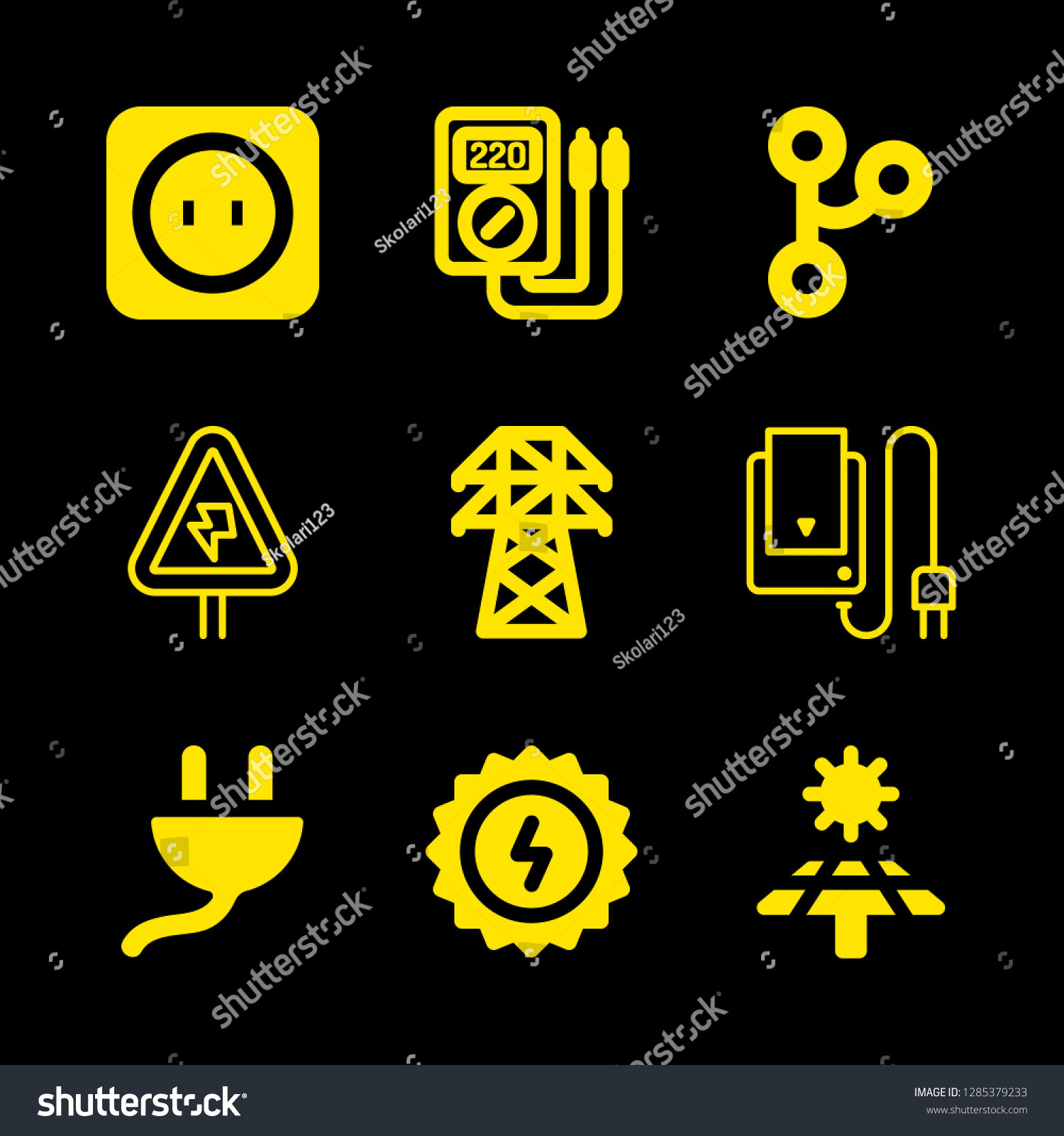 Voltage Icons Set Electricity Voltmeter Socket Stock Vector (Royalty ...