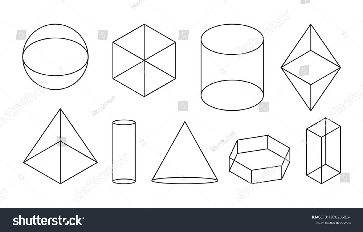 Volumetric Basic Geometric Shapes Black Linear: vetor stock (livre de ...