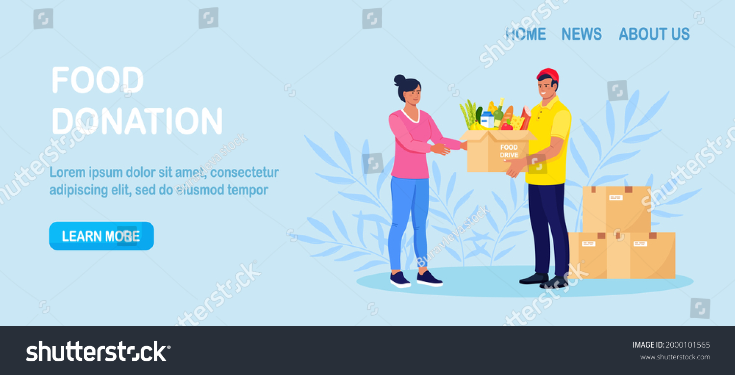 Volunteer Holding Donation Box Package Grocery Stock Vector (Royalty ... Volunteer Holding Donation Box Package Grocery Stock Vector (Royalty ...