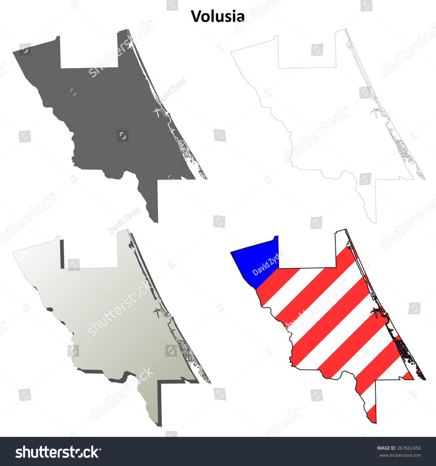 Volusia County Florida Outline Map Set Stock Vector (Royalty Free ...
