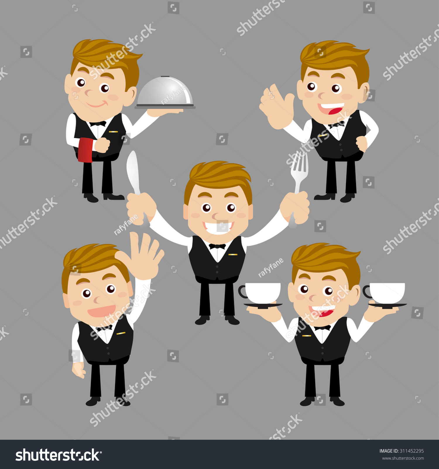 Waiter Different Poses Stock Vector (Royalty Free) 311452295
