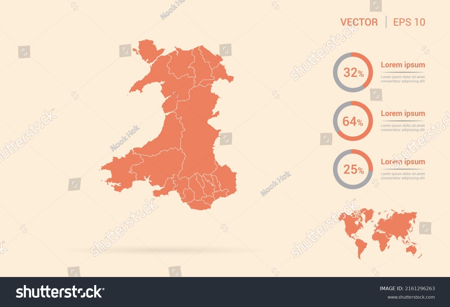 Wales Map Orange Abstract Infographic Vector Stock Vector (Royalty Free ...