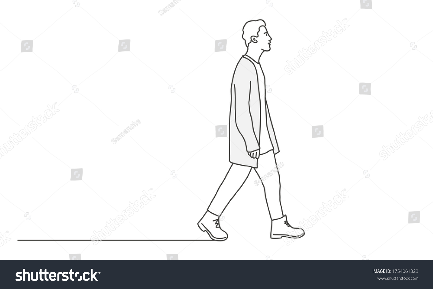 Walking Guy Line Drawing Vector Illustration: เวกเตอร์สต็อก (ปลอดค่า ...