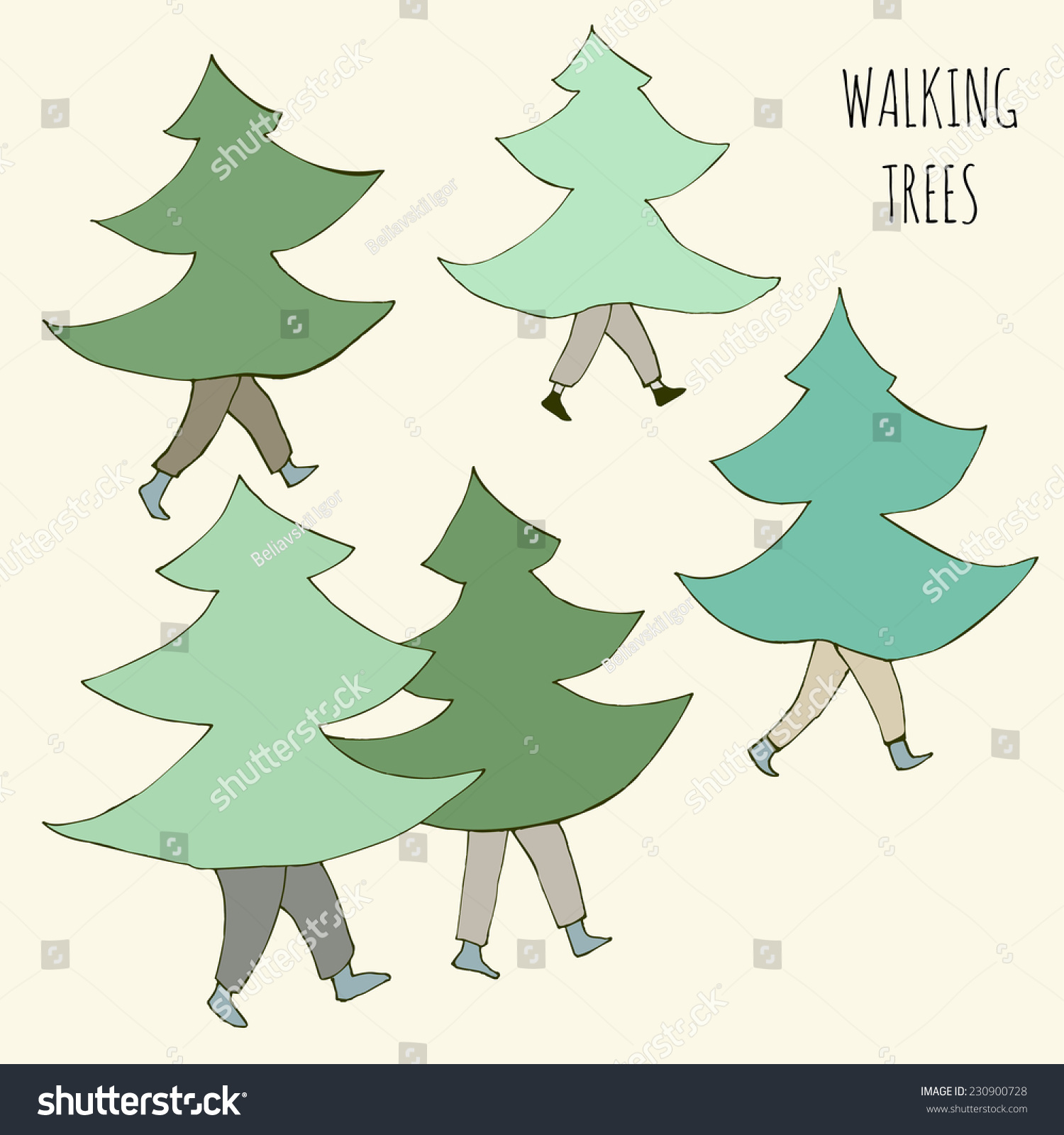 Walking Trees Vector Illustration Stock Vector (Royalty Free) 230900728 ...