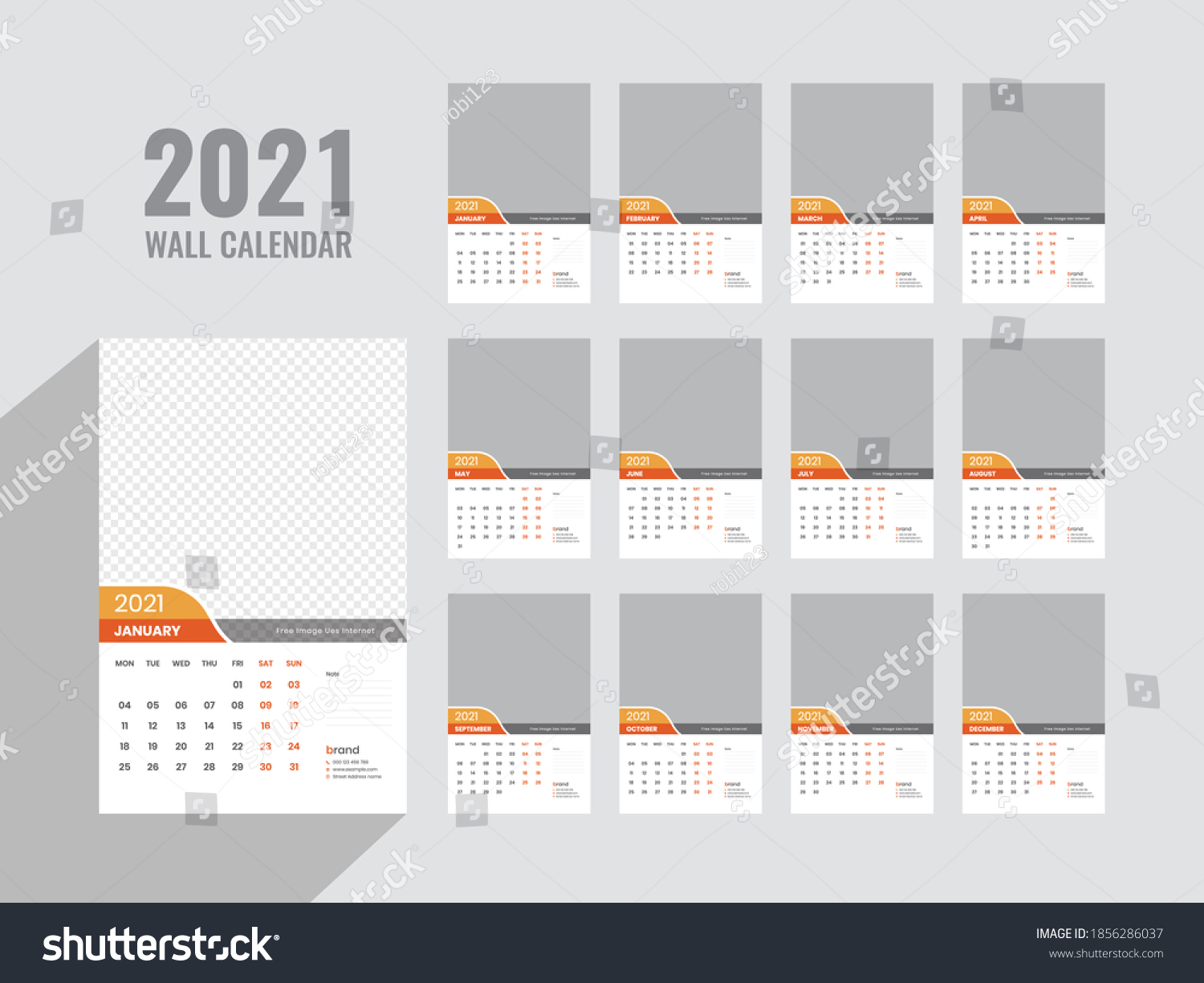 Wall Calendar 2021 Planner Template Design Stock Vector (Royalty Free ...