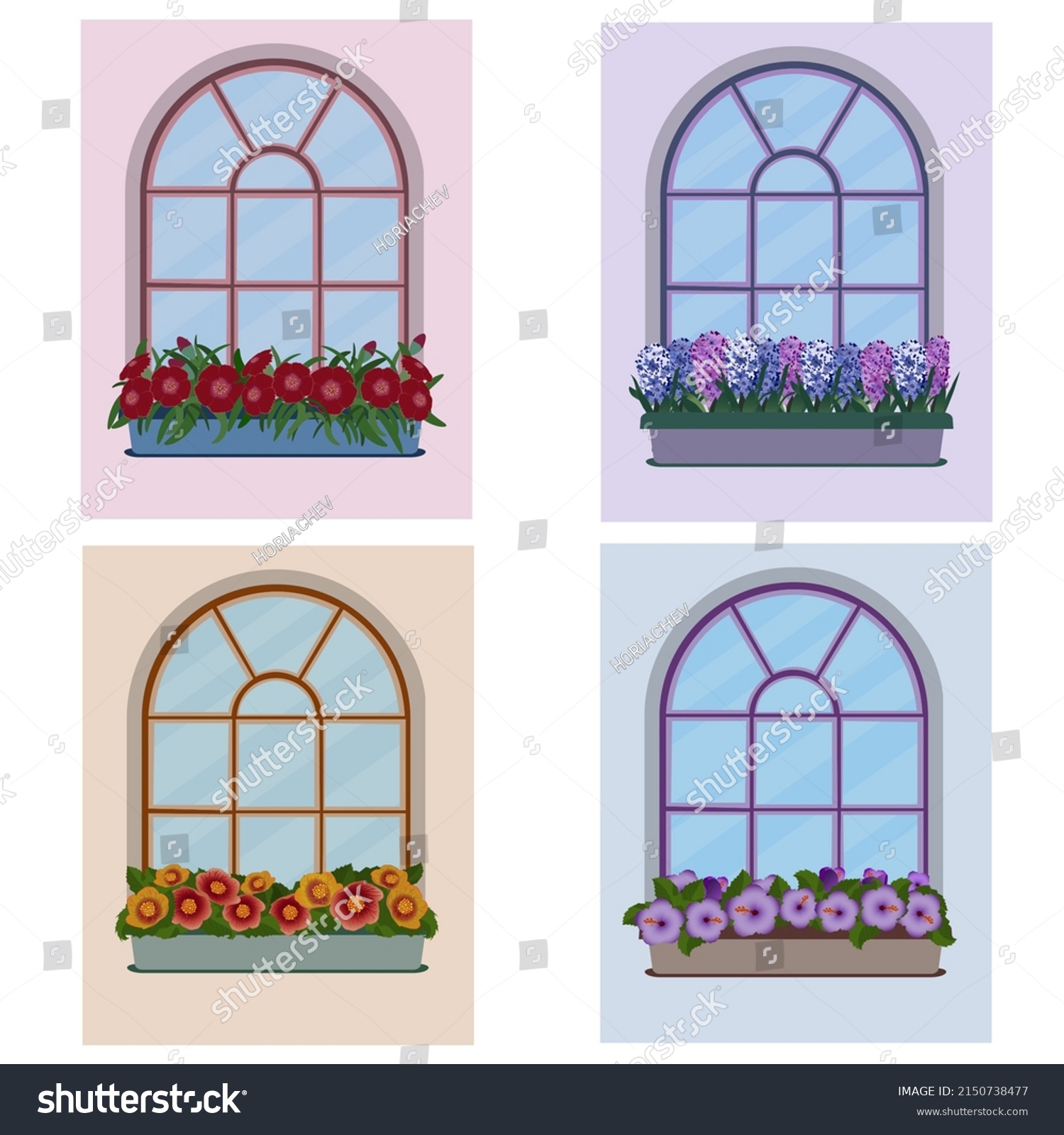 Wall Windows Set Flower Boxes Vector Stock Vector (Royalty Free ...