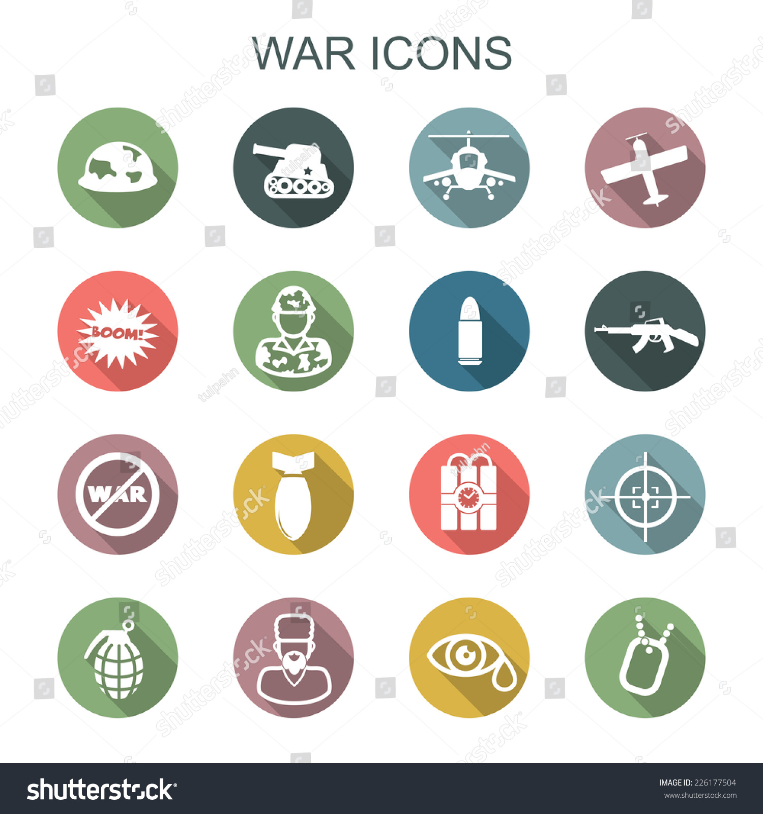 War Long Shadow Icons Flat Vector Stock Vector (Royalty Free) 226177504 ...