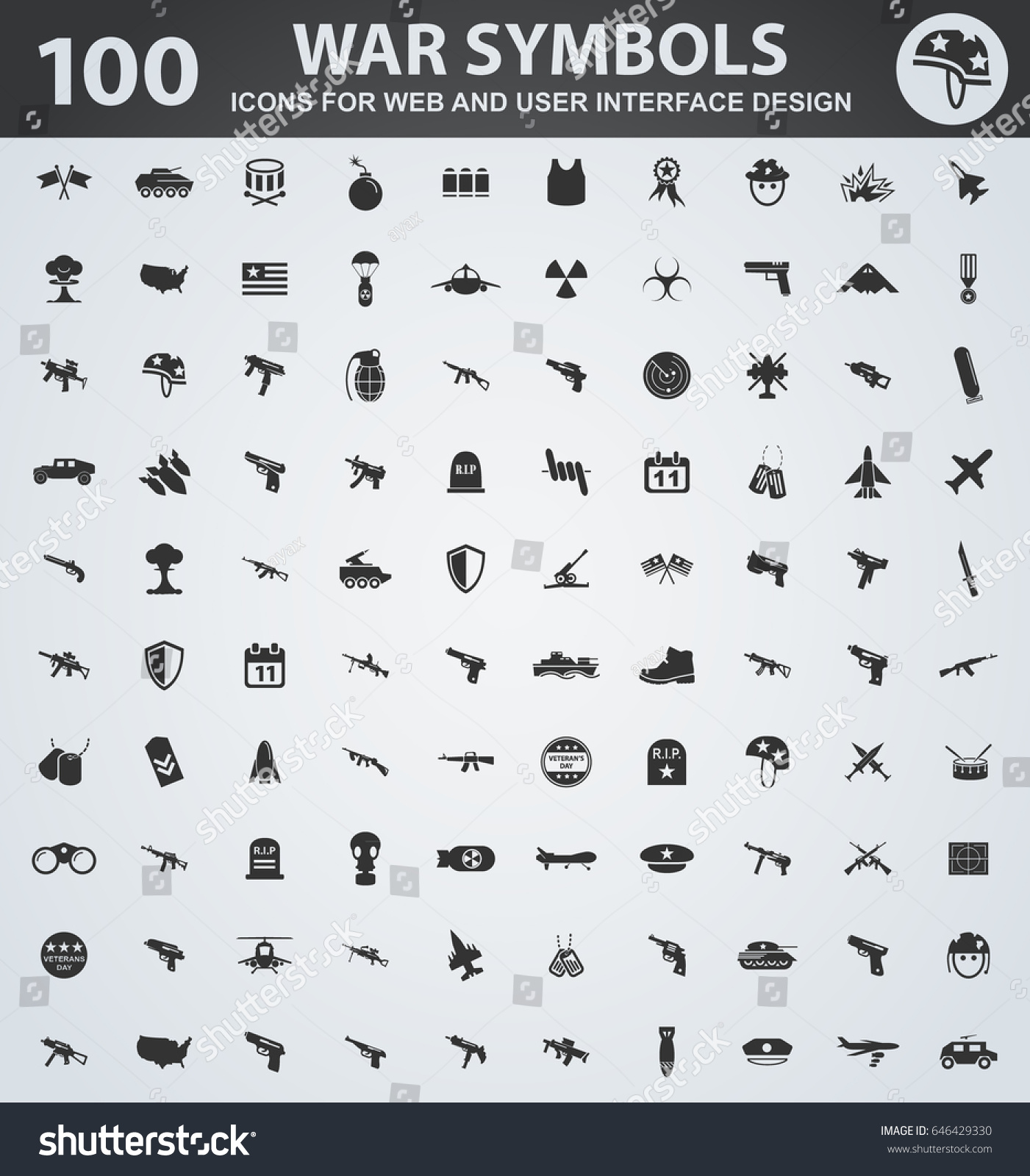War Symbols Icons Web User Interface Stock Vector (Royalty Free) 646429330