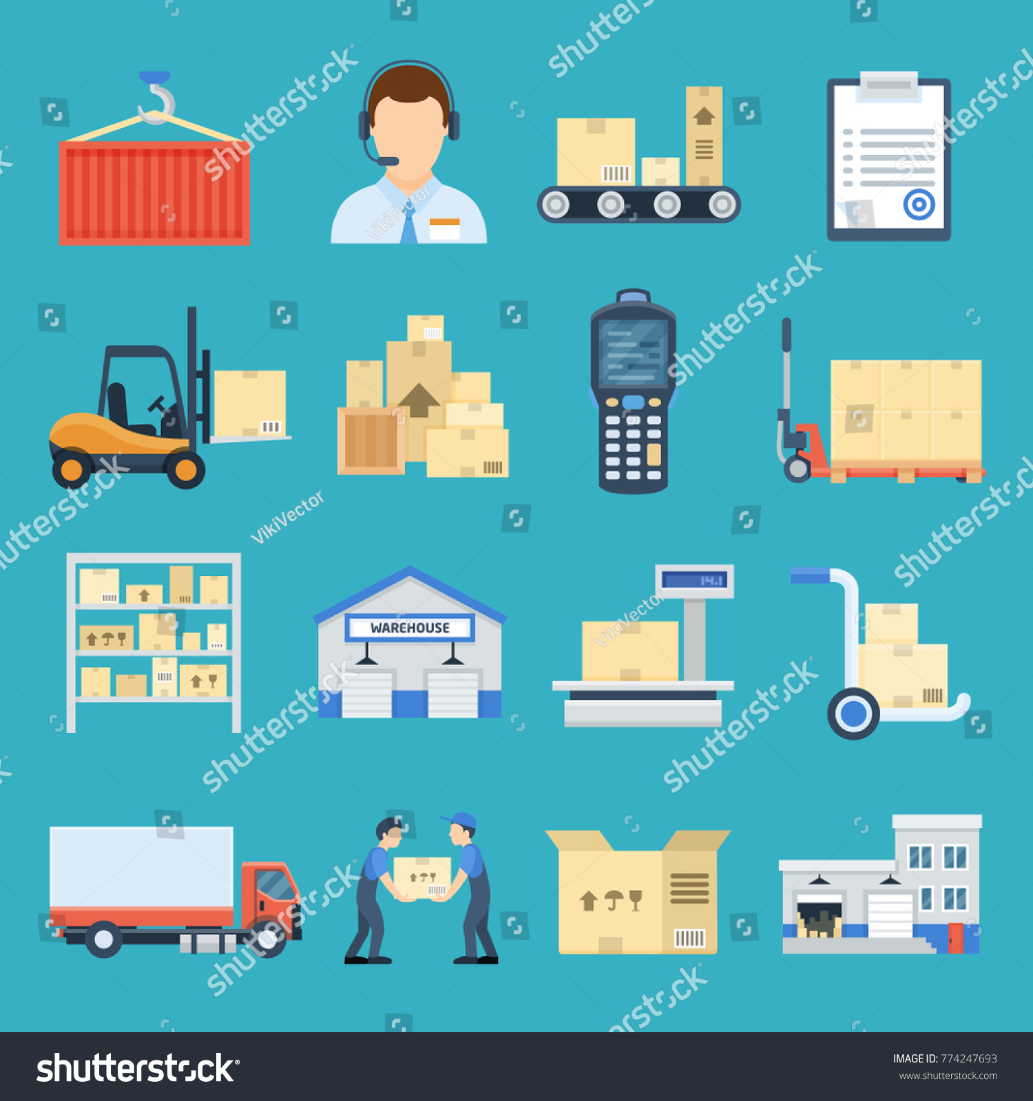 Warehouse Logistic Set Logistics Management System: เวกเตอร์สต็อก (ปลอด ...