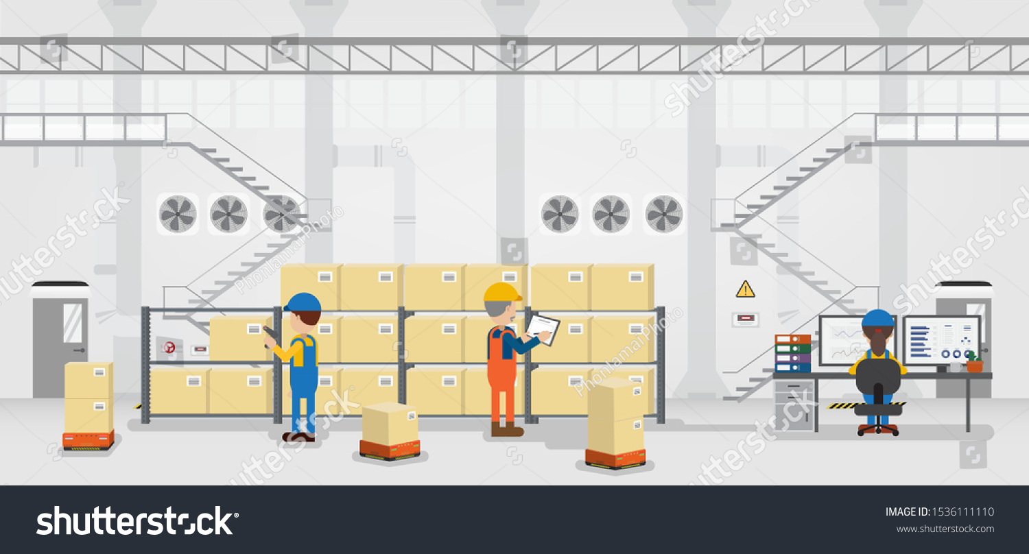 Warehouse Process Workers Working Flat Design Stock Vector (Royalty ...