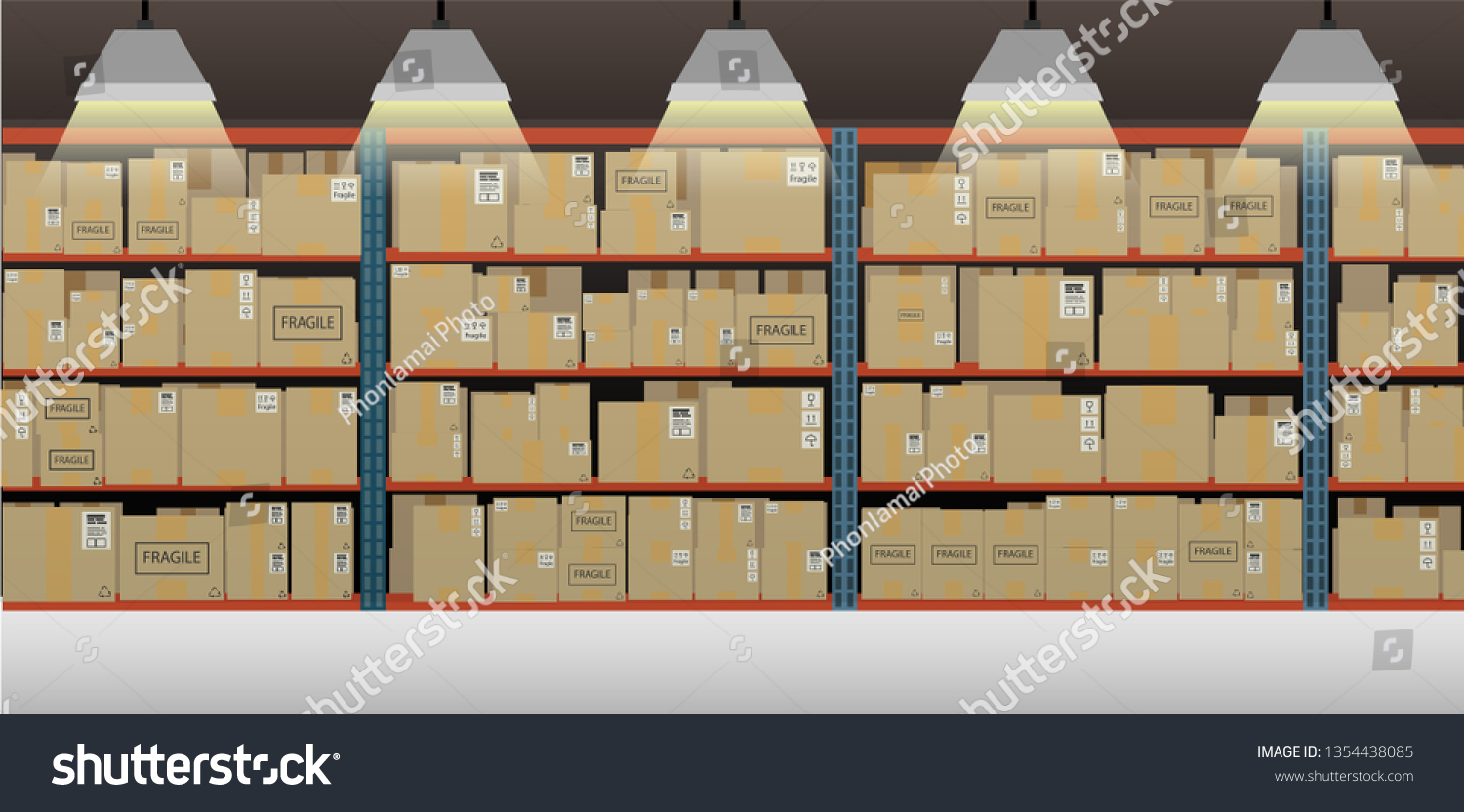 Warehouse Interior Boxes On Racks Flat Stock Vector (Royalty Free ...