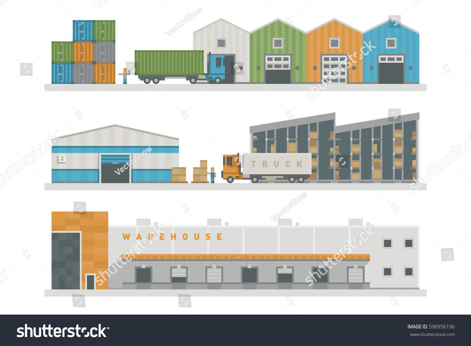 Warehouse Logistic Buildings Vector Illustration: เวกเตอร์สต็อก (ปลอด ...
