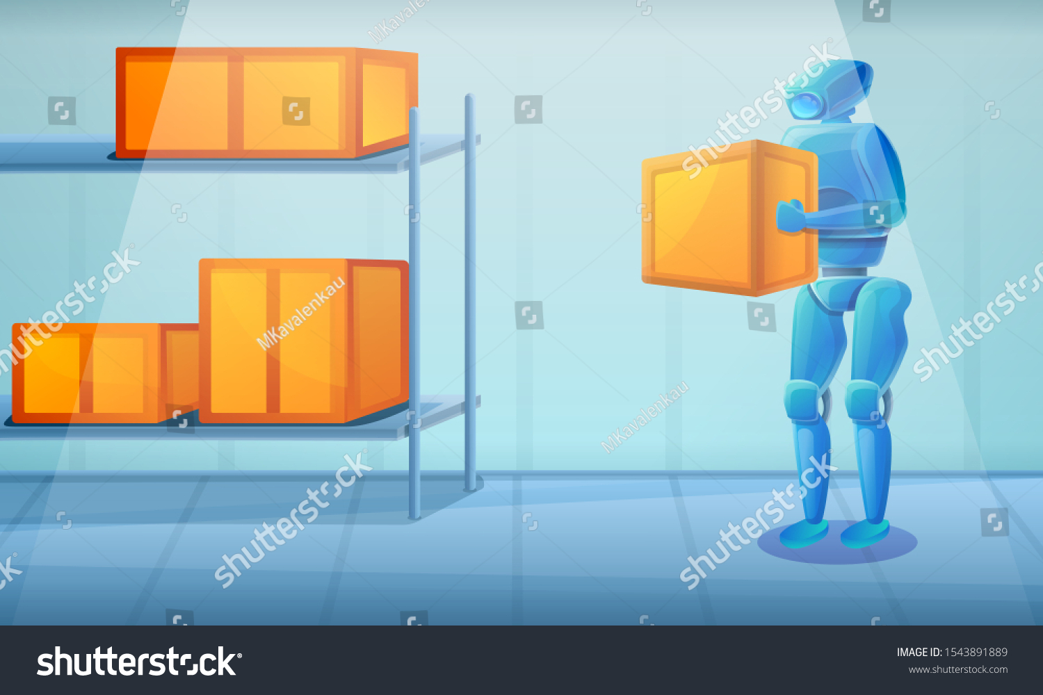 Warehouse Robot Working Warehouse Vector Illustration Stock Vector ...
