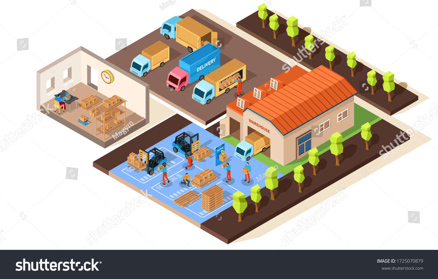 Vektor Stok Warehouse Vector 3d Detailed Illustration (Tanpa Royalti ...