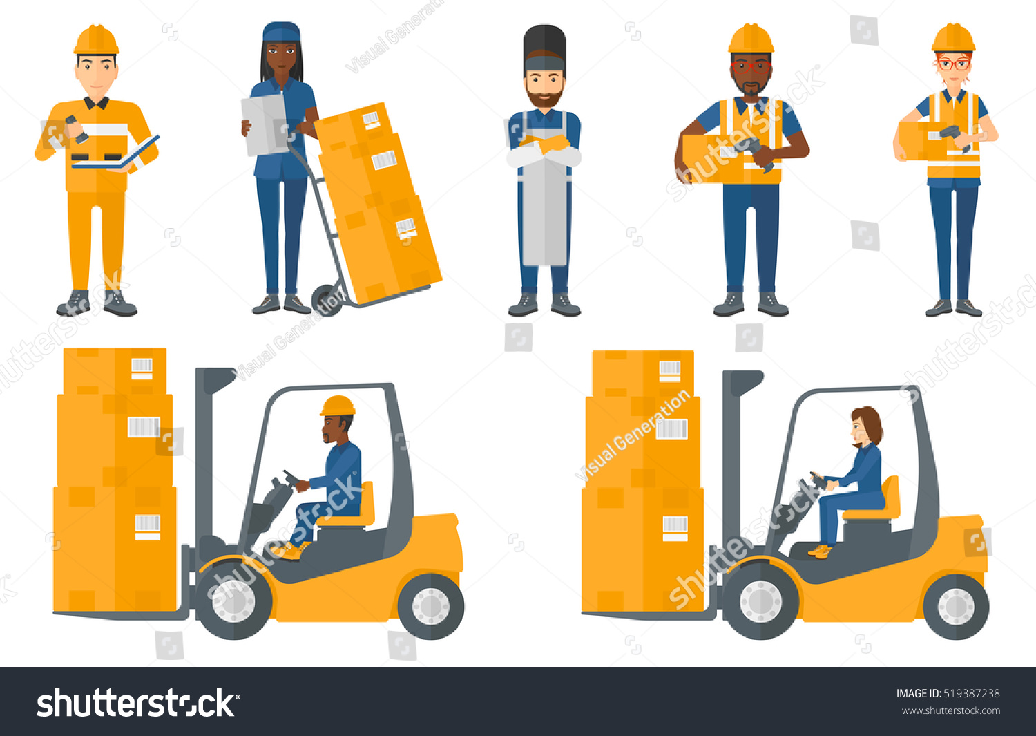 Warehouse Worker Scanning Barcode On Box Stock Vector 519387238