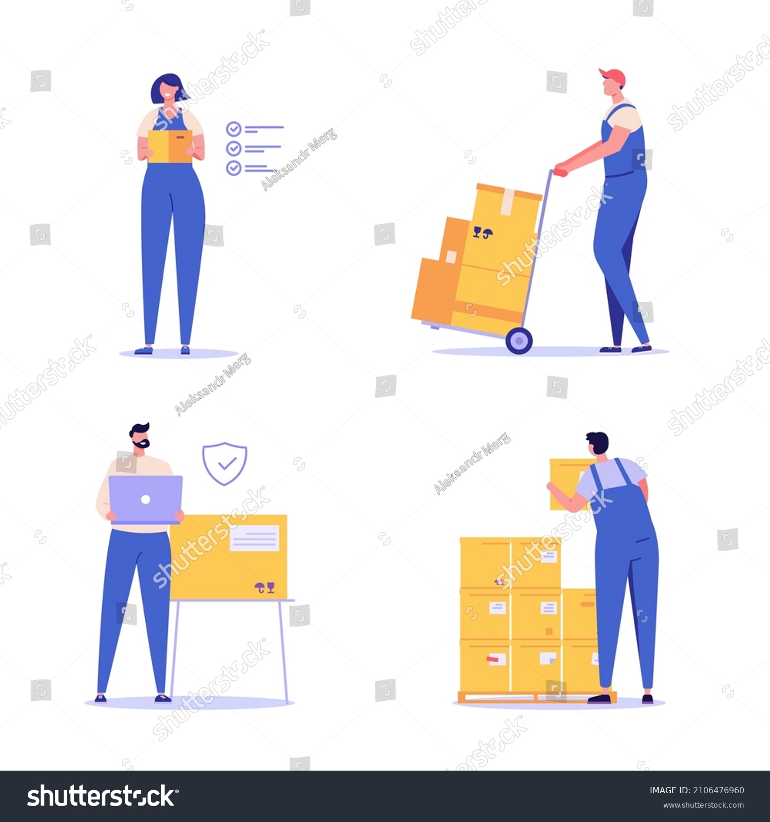 Warehouse Workers Set Vector Characters Collection Stock Vector ...