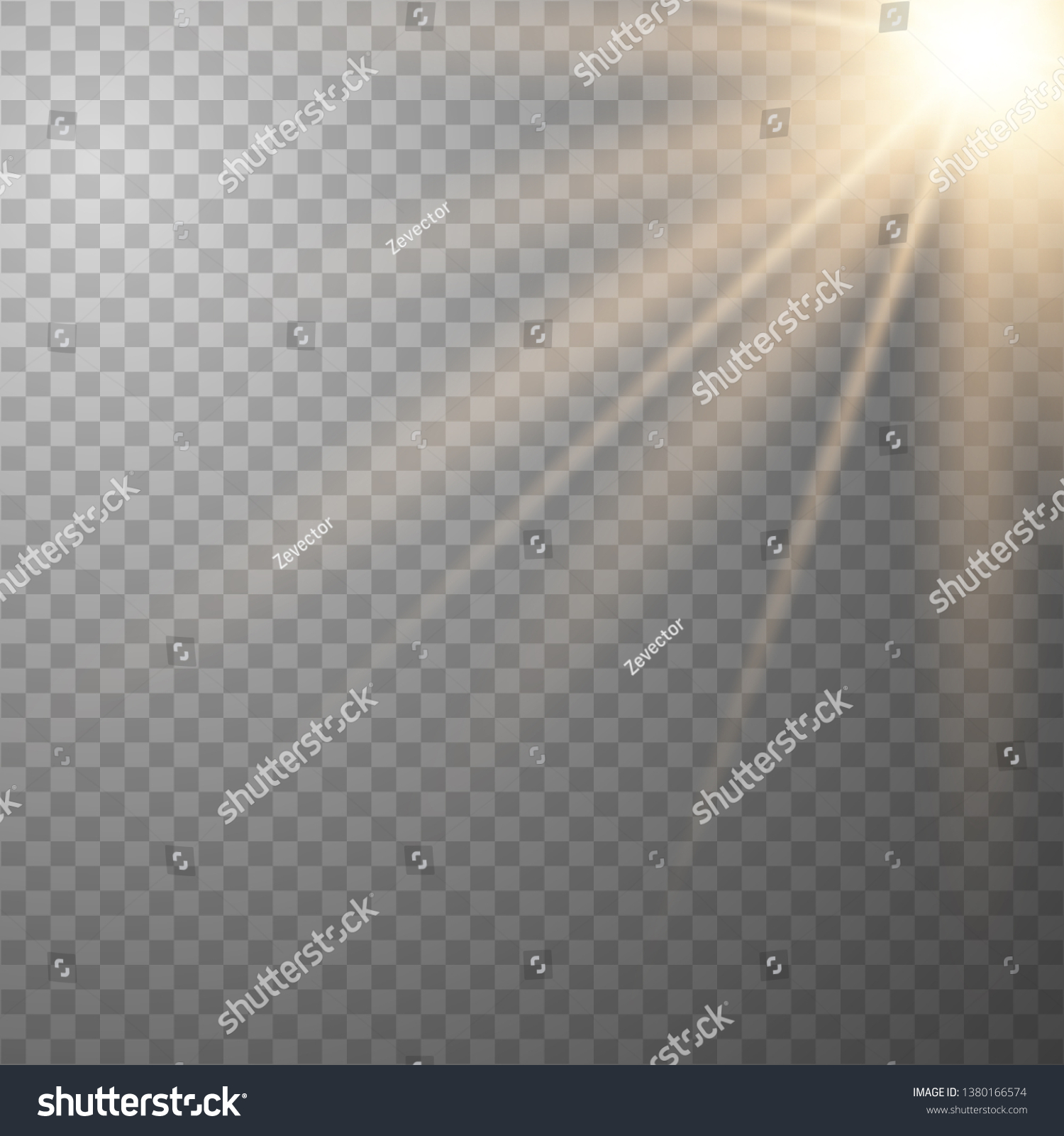 Warm Light Effect Sun Rays Beams Stock Vector (Royalty Free) 1380166574
