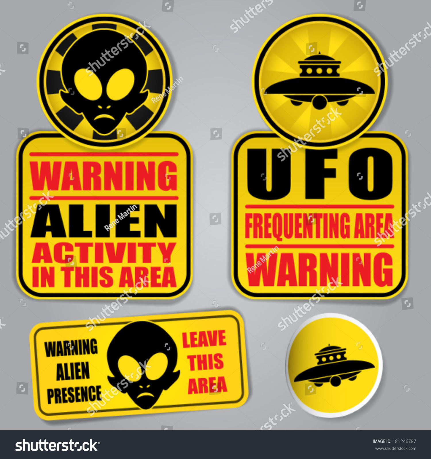 Warning Alien Ufo Signs Stock Vector (Royalty Free) 181246787 ...