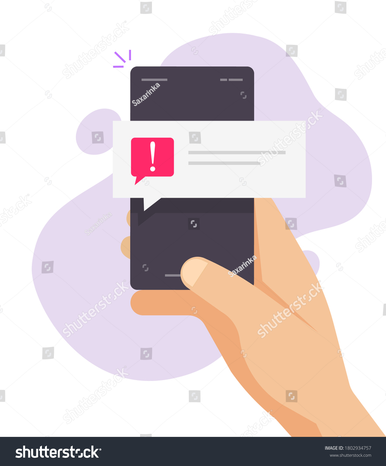 Warning Notification Secure Push Message Important Stock Vector (Royalty Free) 1802934757
