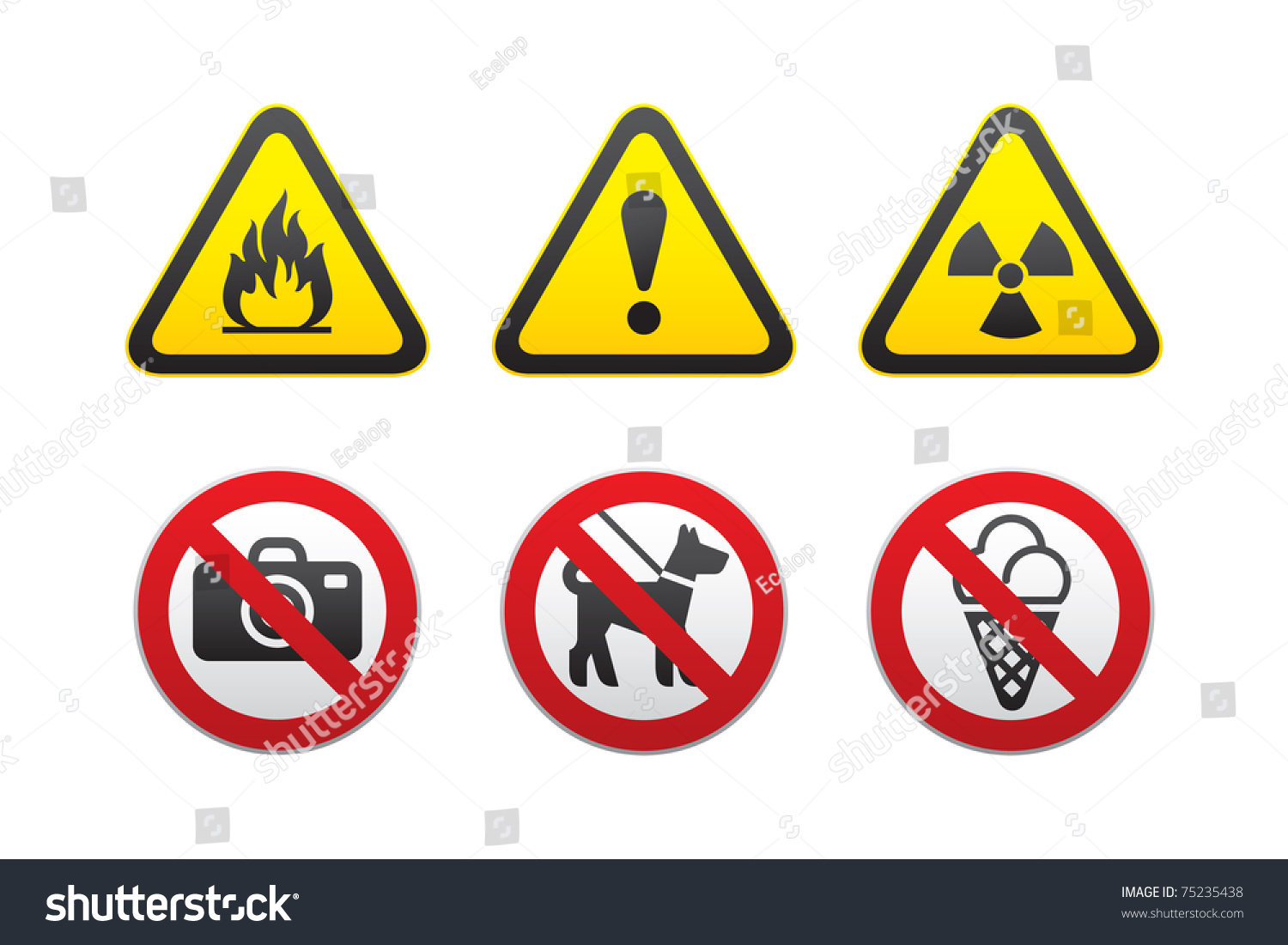 Warning Hazard Prohibited Signs Set Vector: เวกเตอร์สต็อก (ปลอดค่า ...