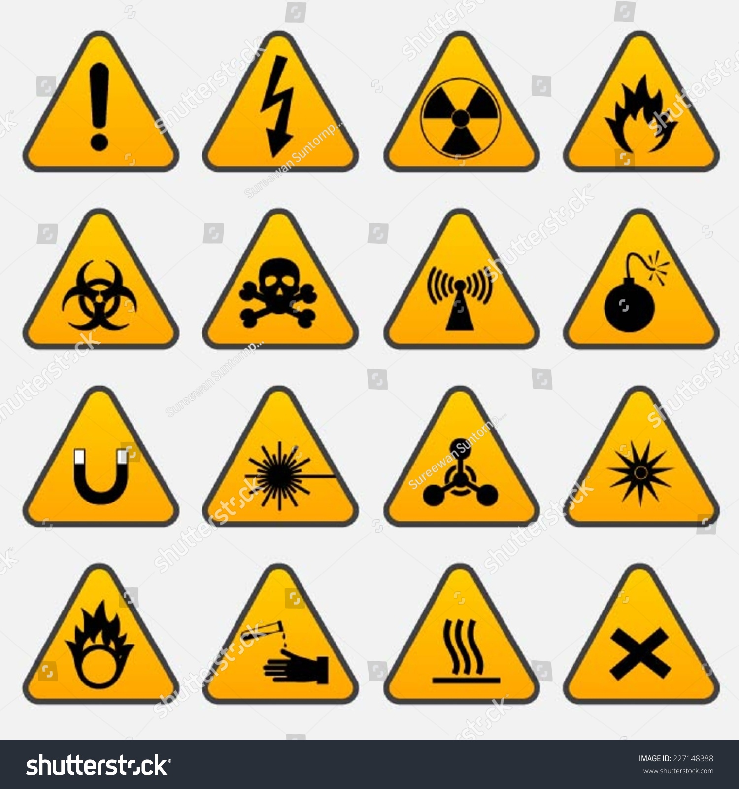 Warning Hazard Triangle Signs Stock Vector (Royalty Free) 227148388