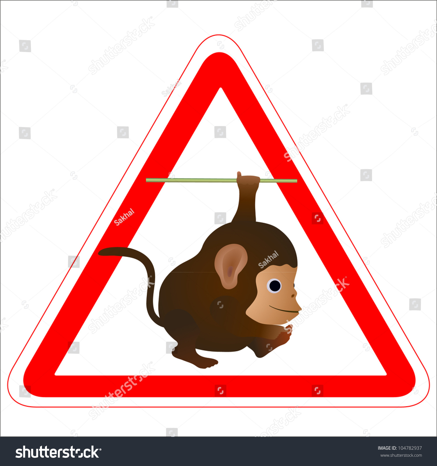Warning Sign Funny Monkey Stock Vector (Royalty Free) 104782937