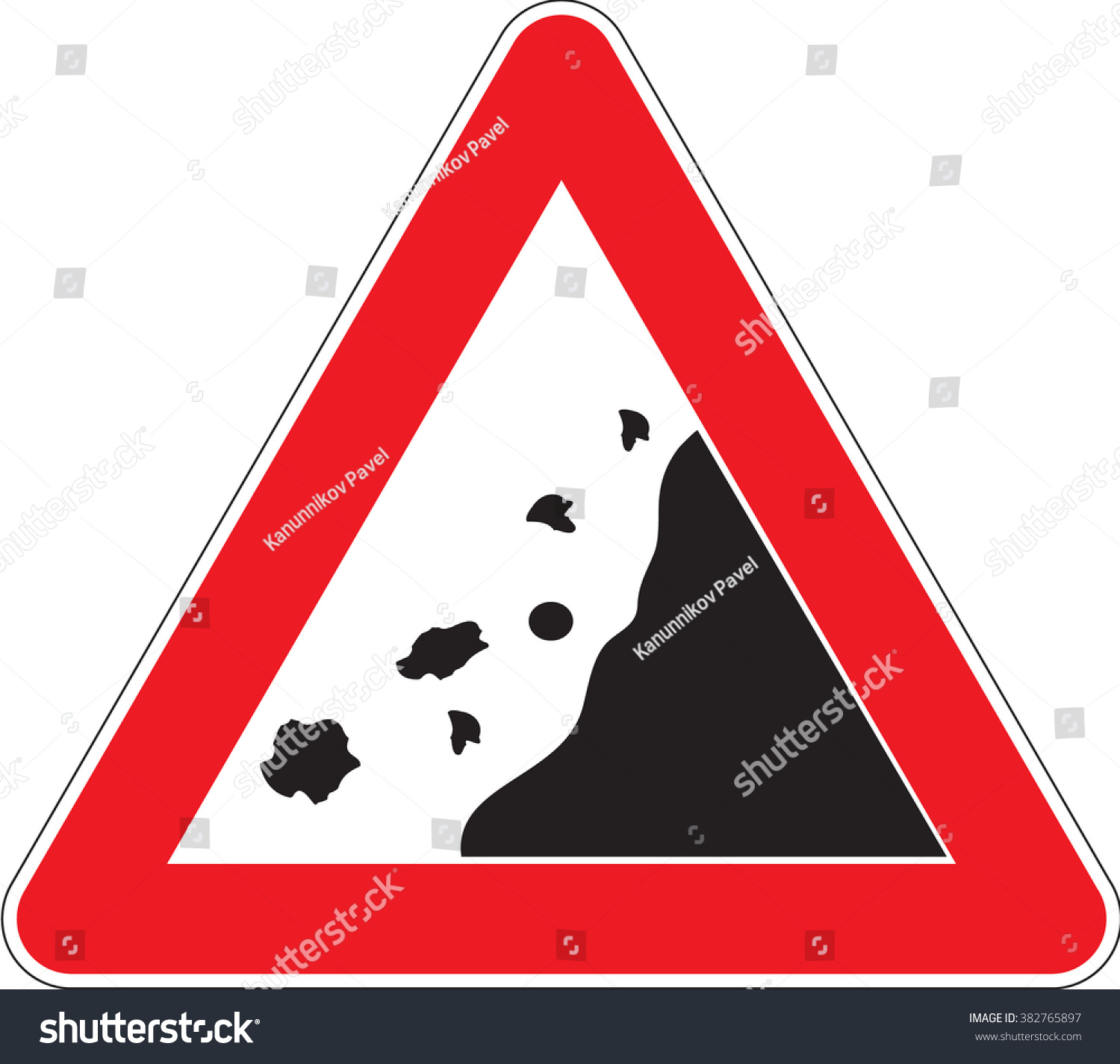 Warning Signs Falling Rocks Stock Vector (Royalty Free) 382765897 ...