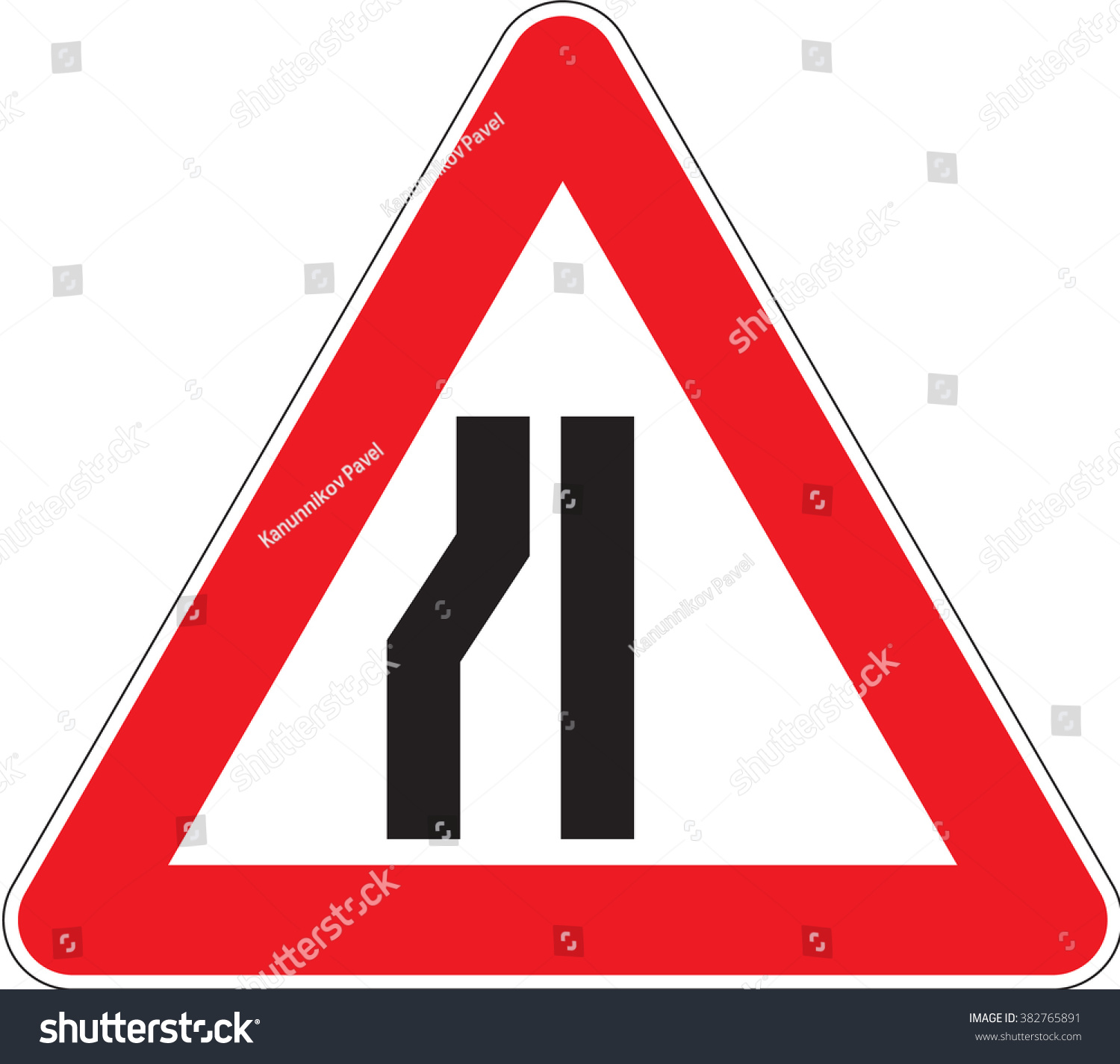 Warning Signs Road Narrows Stock Vector (Royalty Free) 382765891 ...