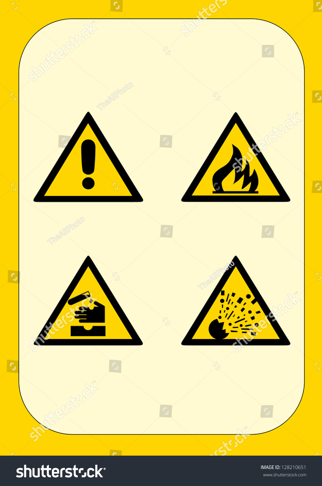Warning Signs Set Yellow: เวกเตอร์สต็อก (ปลอดค่าลิขสิทธิ์) 128210651 ...