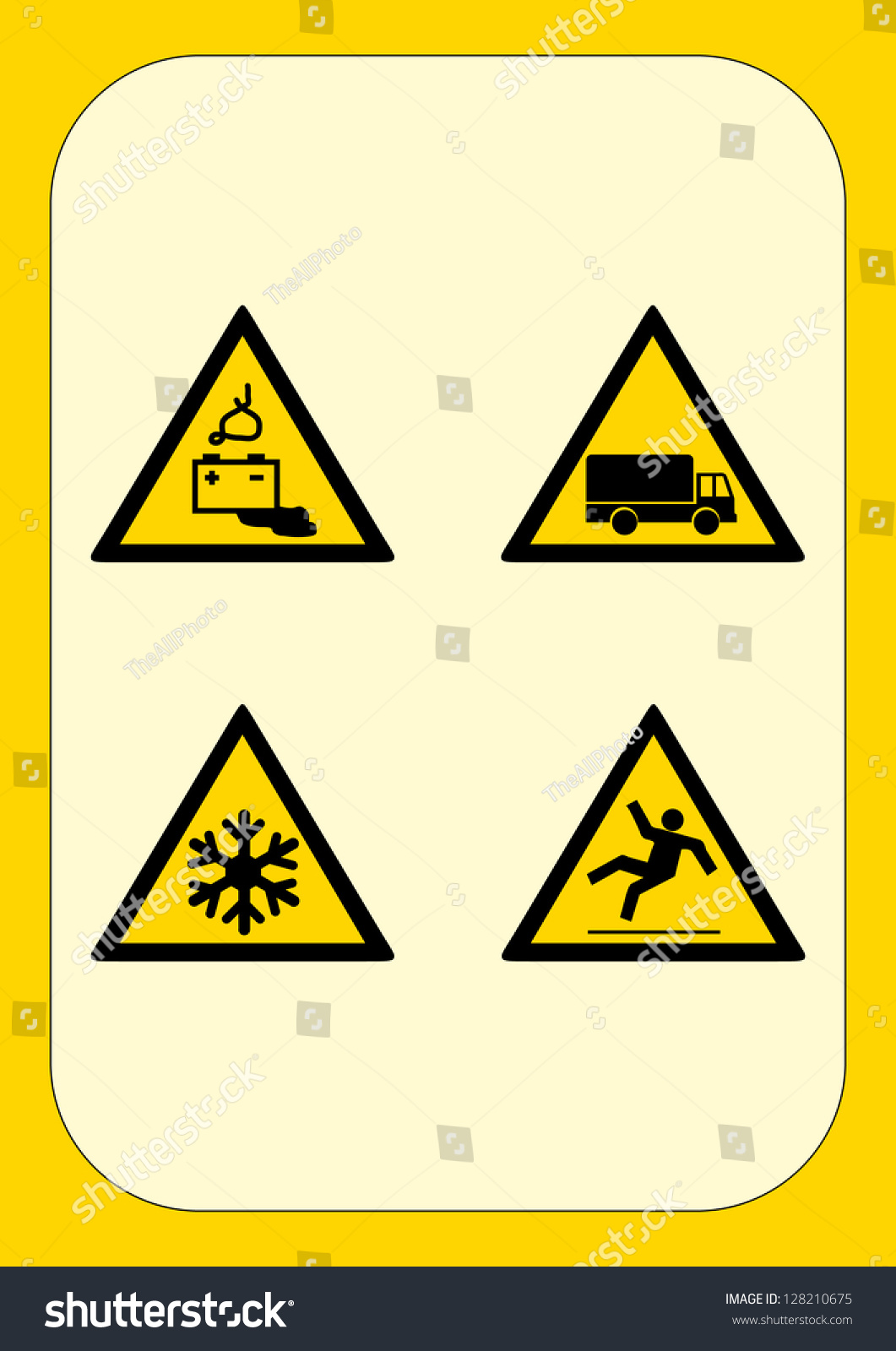 Warning Signs Set Yellow Stock Vector 128210675 - Shutterstock