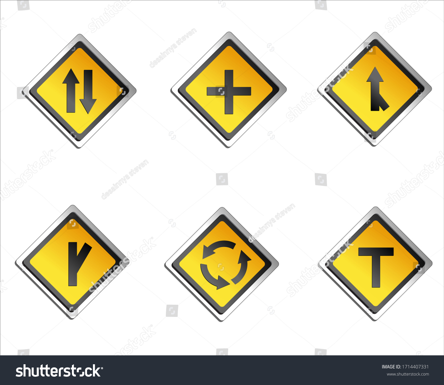 Warning Yellow Traffic Signs Vector Set: เวกเตอร์สต็อก (ปลอดค่า ...