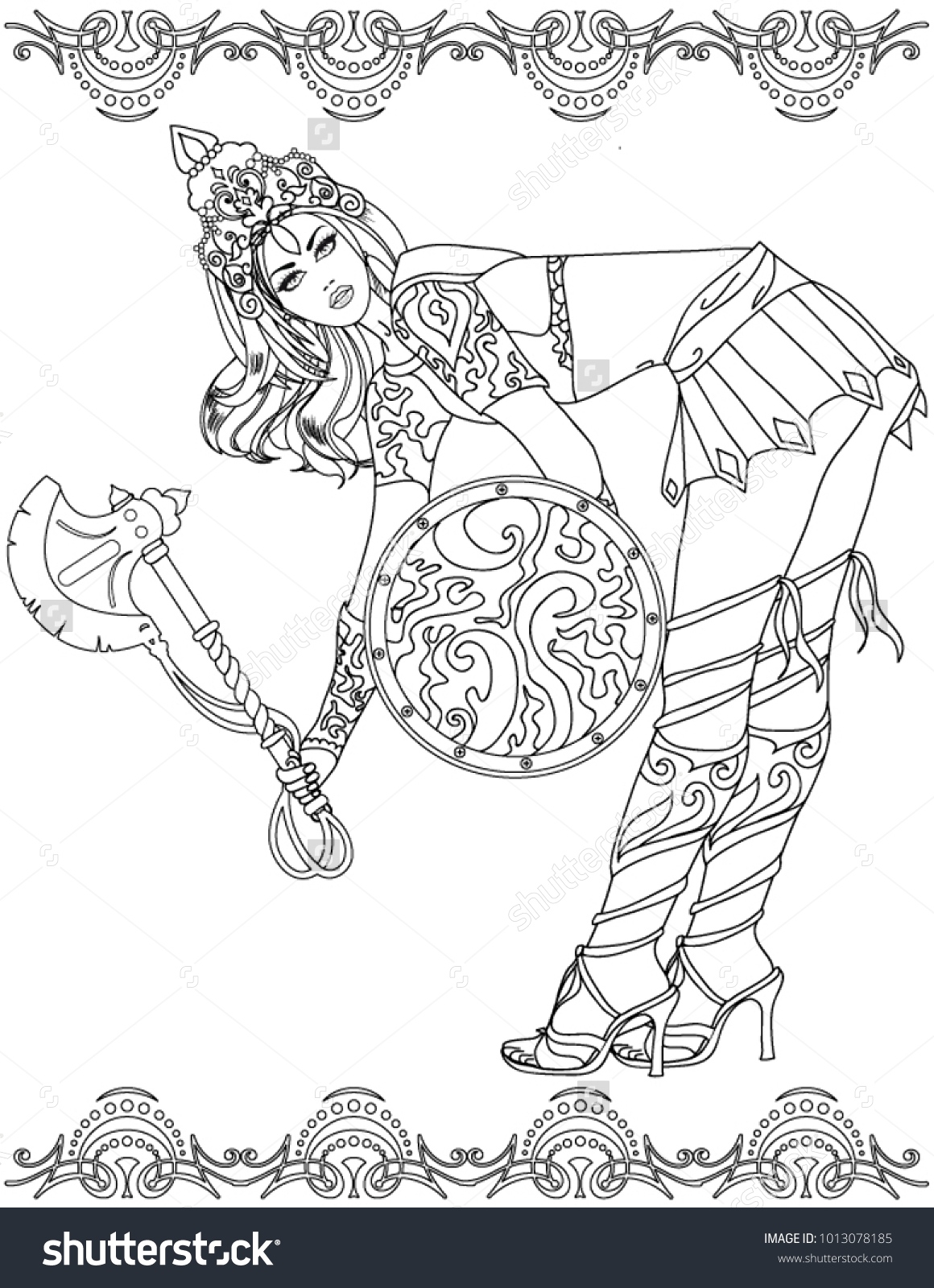 Warrior Coloring Book Page: เวกเตอร์สต็อก (ปลอดค่าลิขสิทธิ์) 1013078185 ...