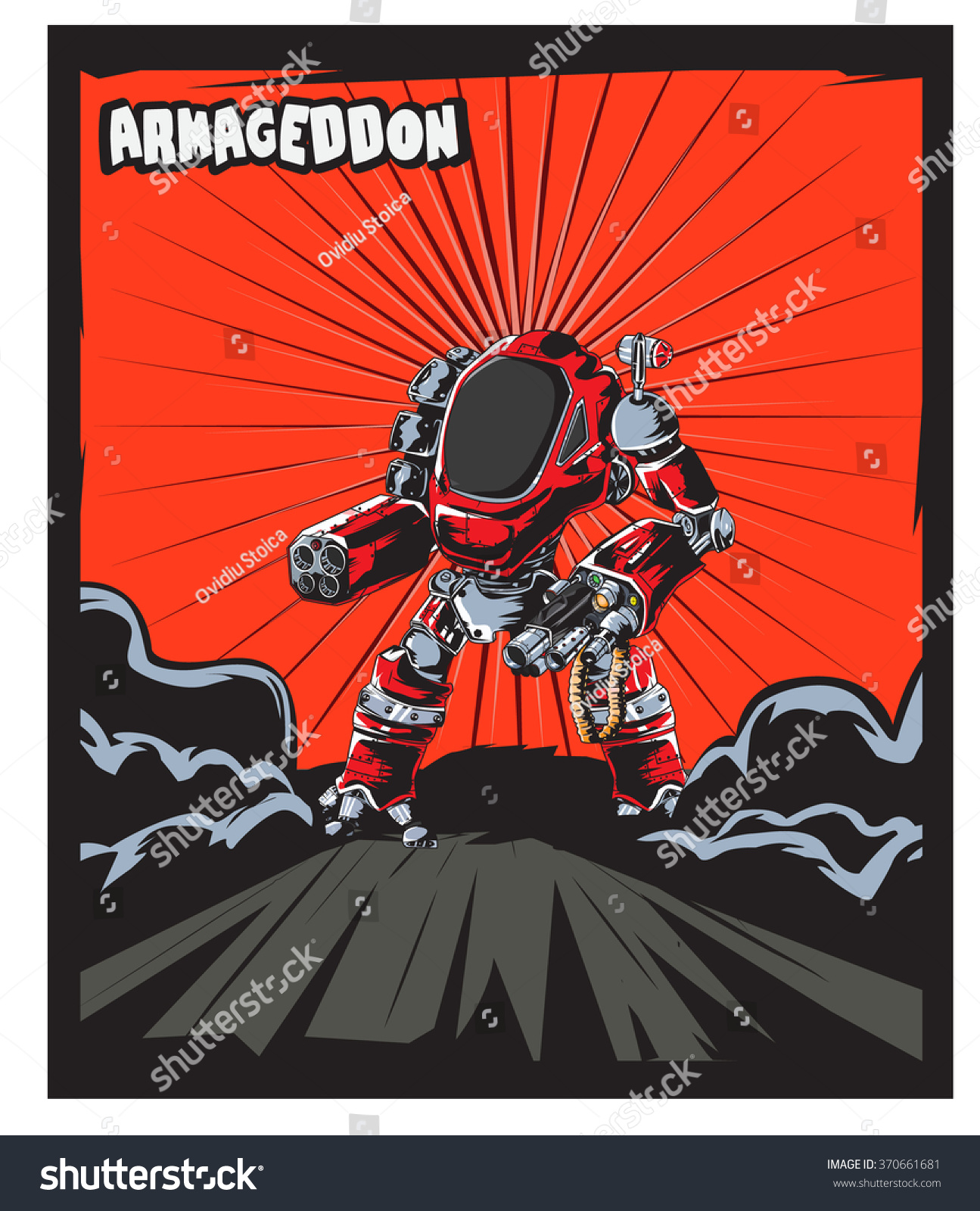 Warrior Robot Comic Cartoon Poster Fully: เวกเตอร์สต็อก (ปลอดค่า ...