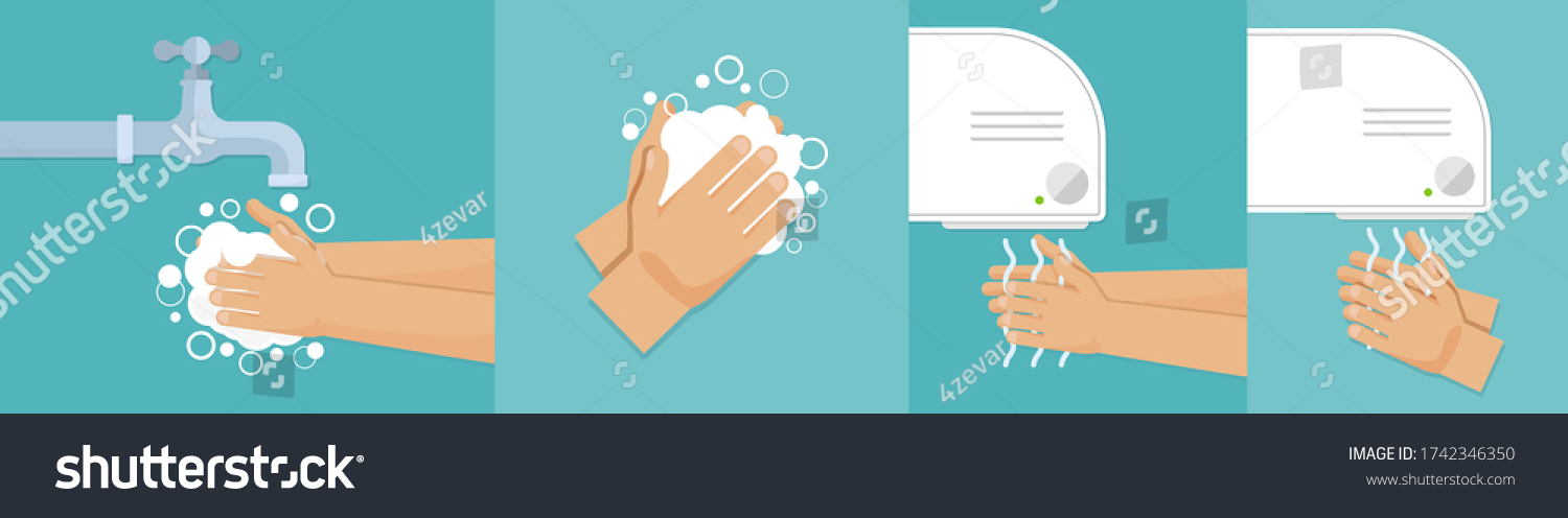 Washes Hands Drying Hands Vector Illustration Stock Vector (Royalty ...