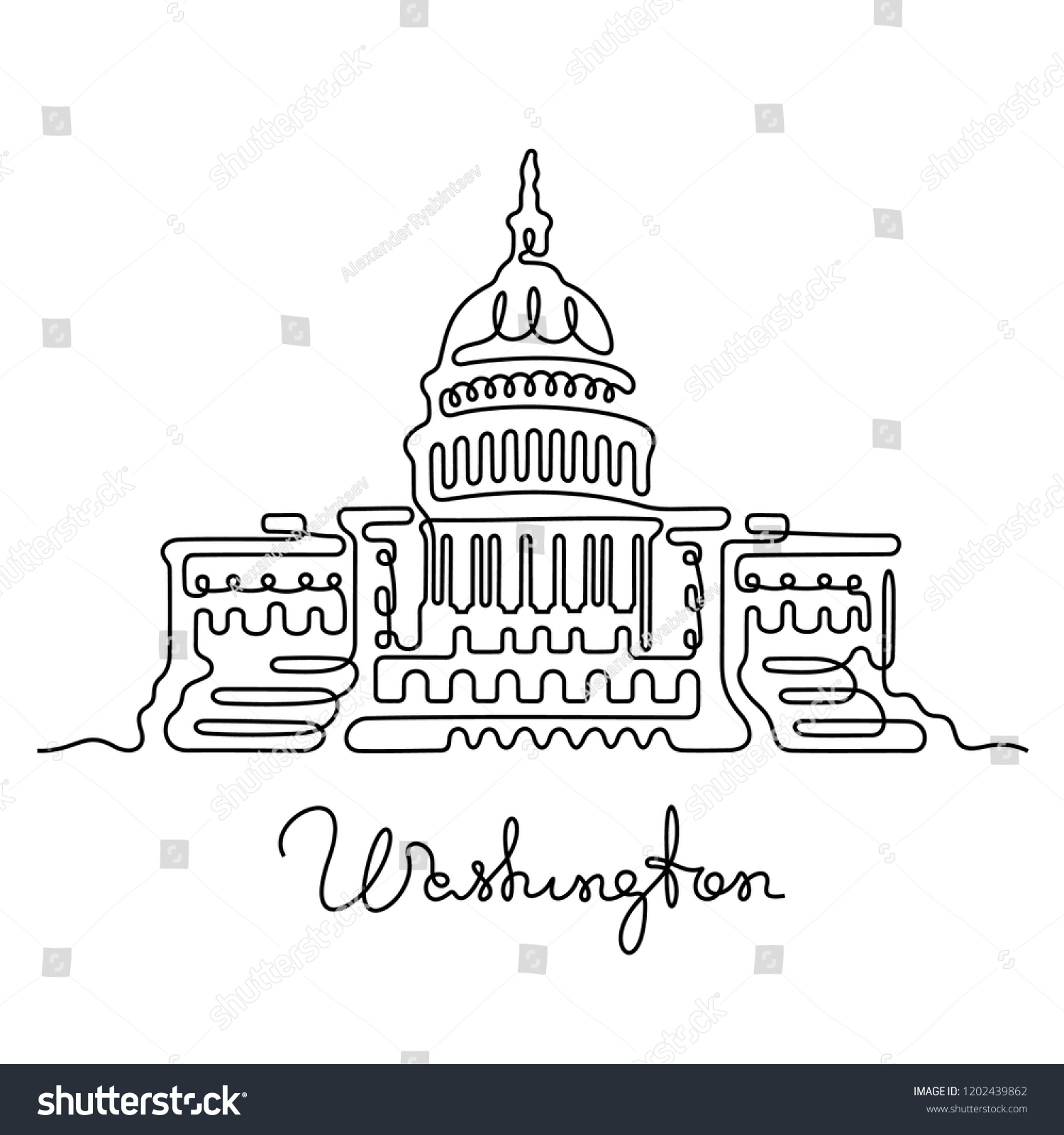 Washington Continuous Line Drawing Capitol Building: เวกเตอร์สต็อก ...