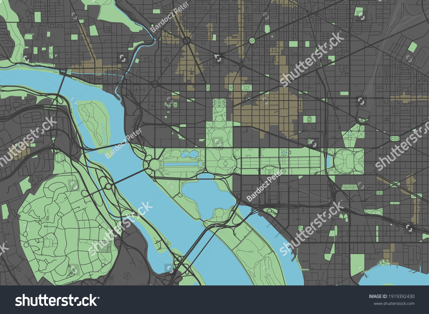 Washington Dc Vector Map Dark Colors Stock Vector (Royalty Free ...
