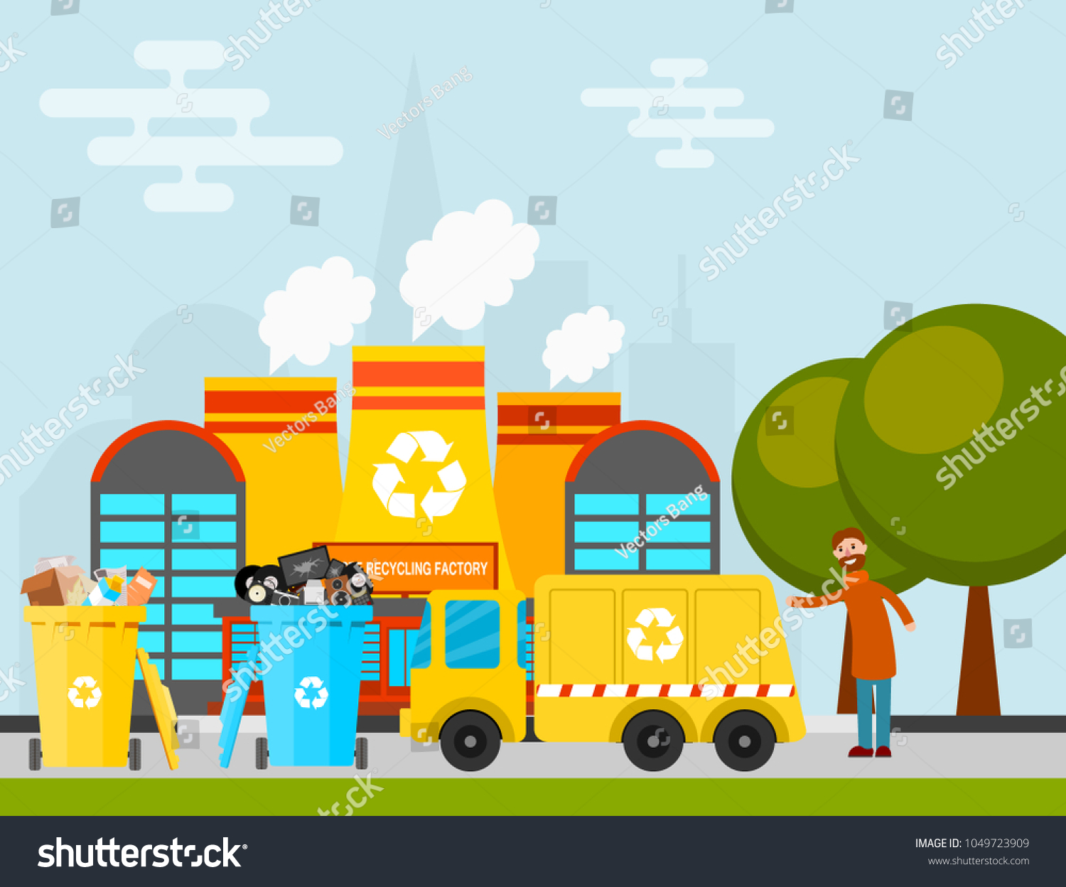 Waste Recycling Vector Garbage Process Factory Stock Vector (Royalty ...