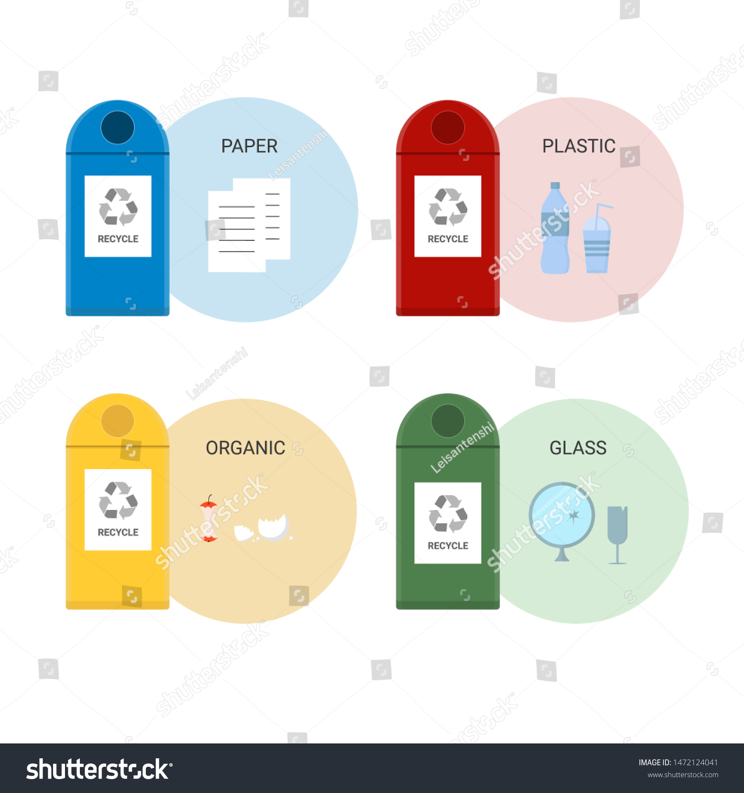 Waste Segregation Management Concept Garbage Cans Stock Vector (Royalty ...