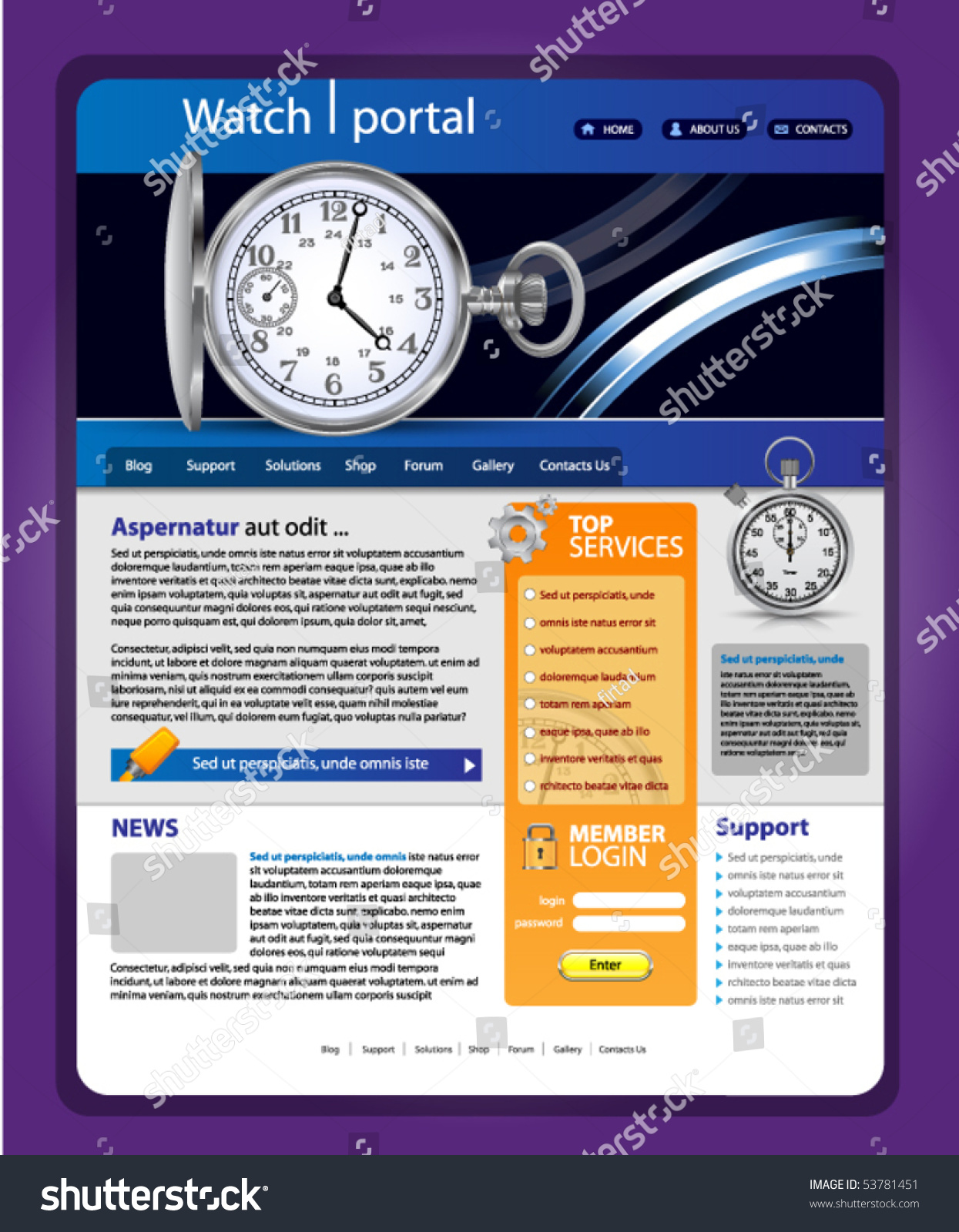 Watch Portal Site Template Stock Vector (Royalty Free) 53781451 ...