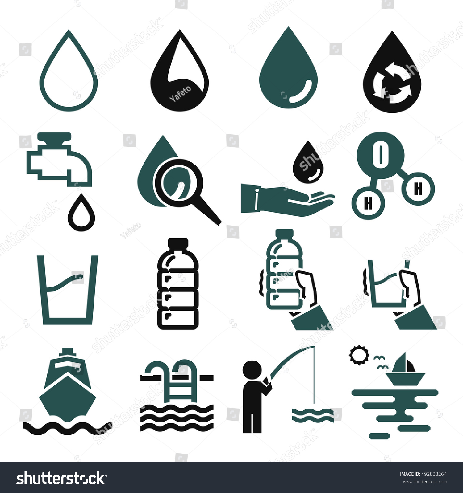 Vektor Stok Water Aqua Icon Set (Tanpa Royalti) 492838264 | Shutterstock