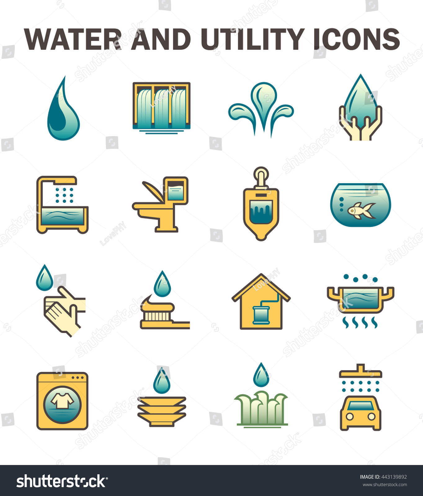 Water Usage Utility Vector Icon Set Stock Vector (Royalty Free ...