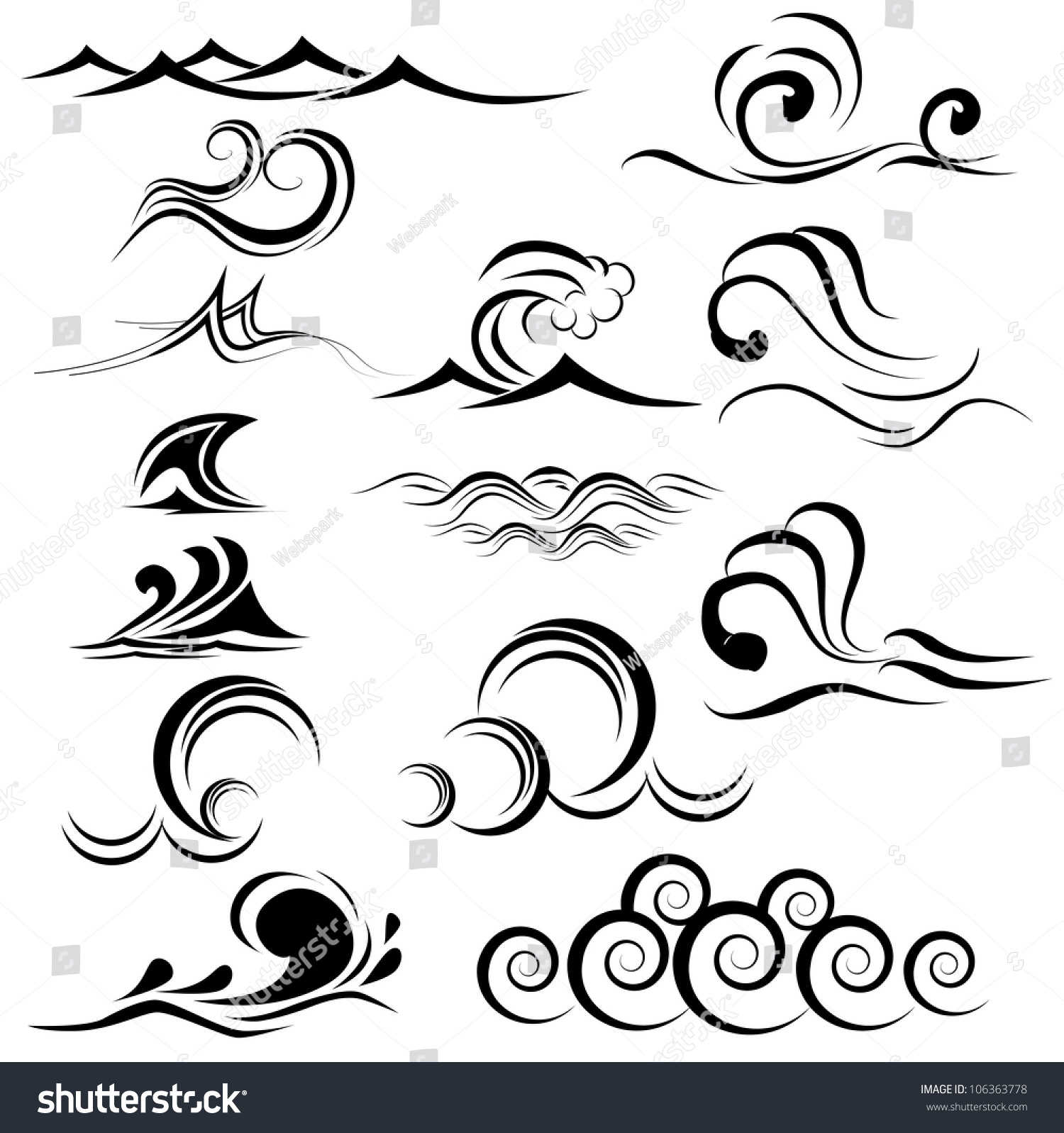 Water Wave Symbol Set Stock Vector 106363778 - Shutterstock