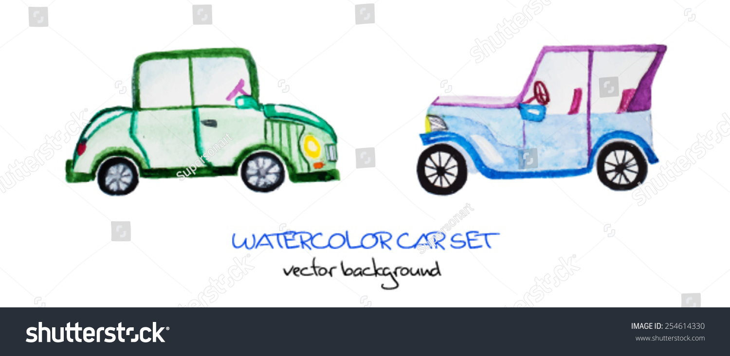 Watercolor Cartoon Car Set Vector Version Stock Vector (Royalty Free ...