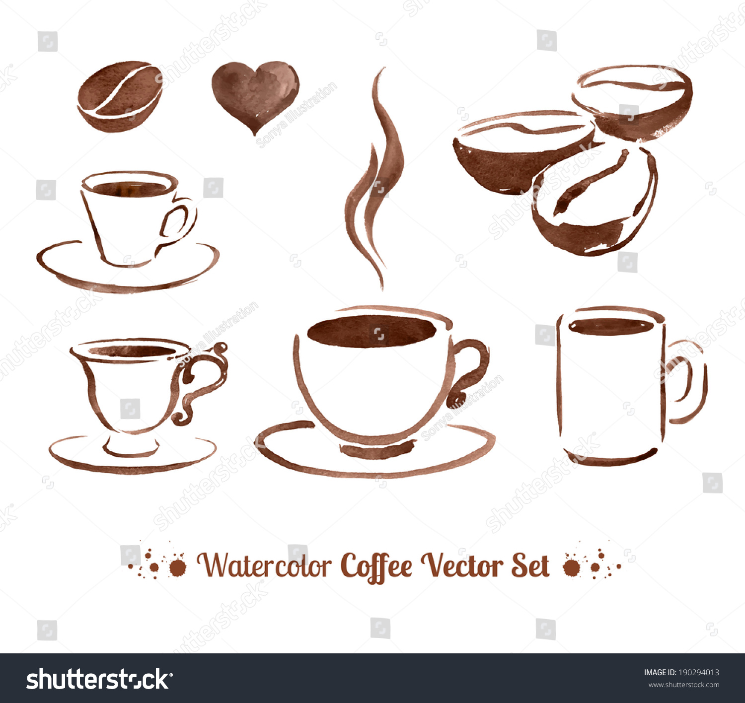 Watercolor Coffee Vector Set Stock Vector (Royalty Free) 190294013