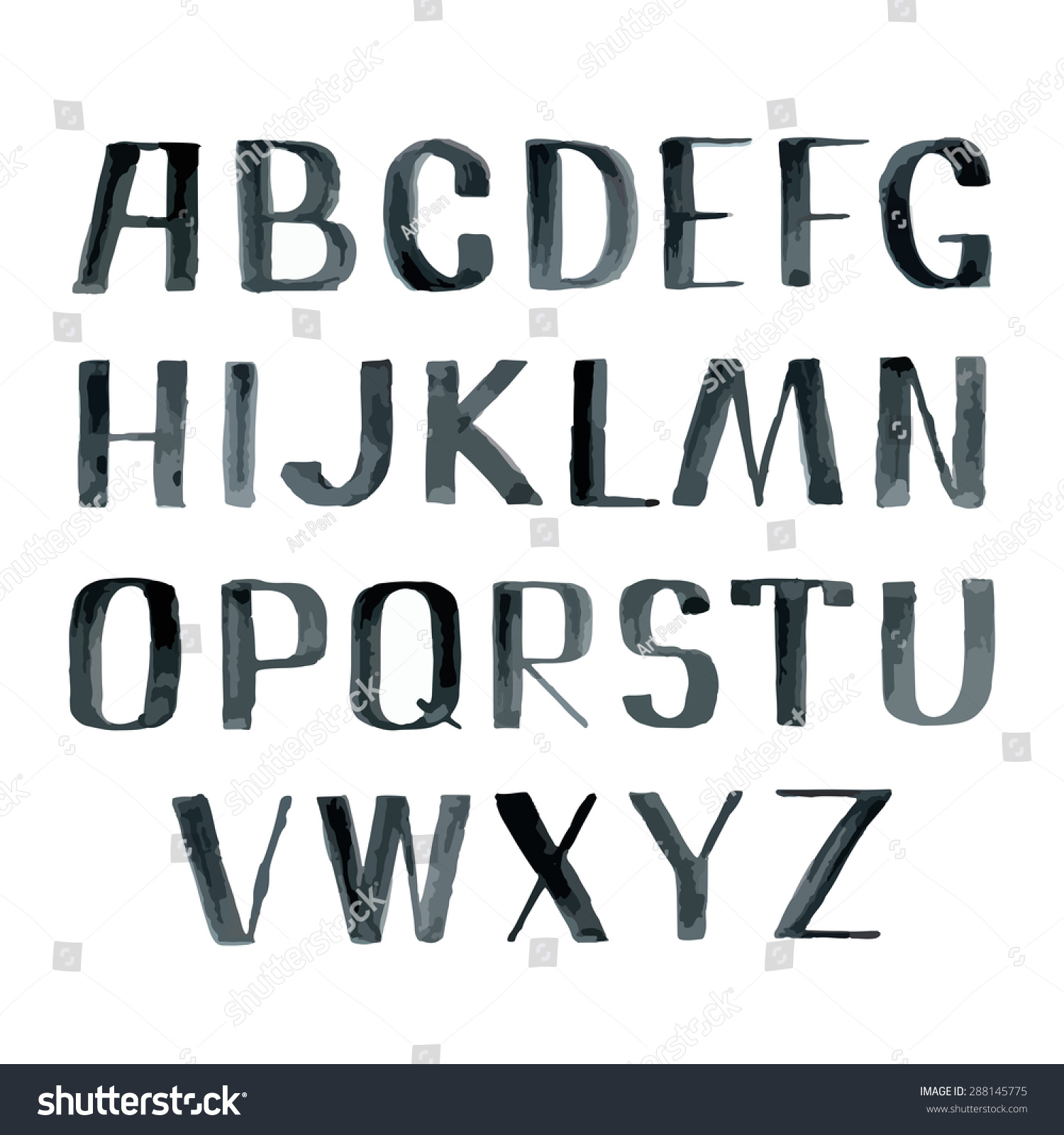 Watercolor Hand Drawing Sketch Vector Alphabet Stock Vector (Royalty ...