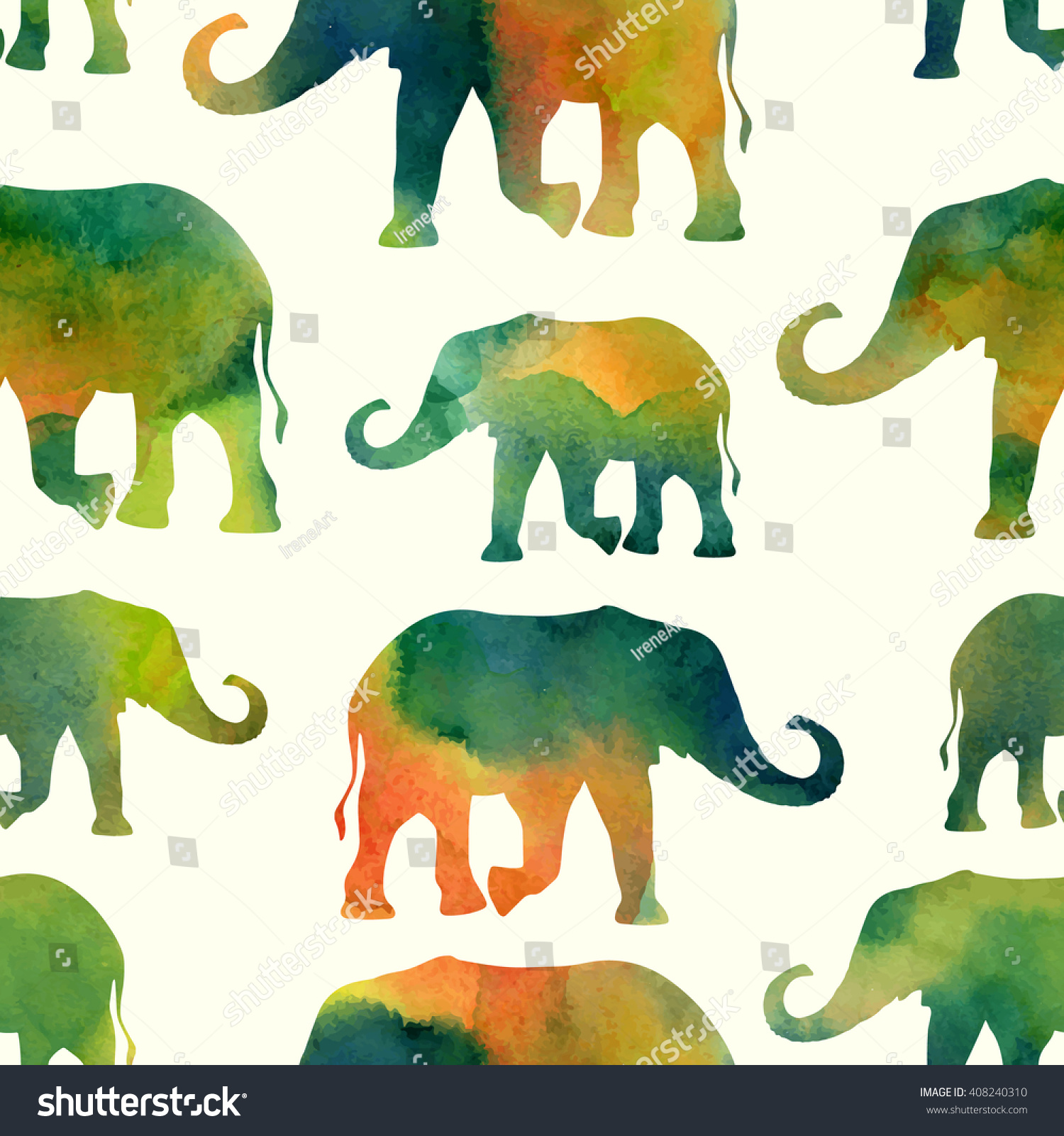 Watercolor Pattern Elephants Vector Illustration Stock Vector (Royalty ...
