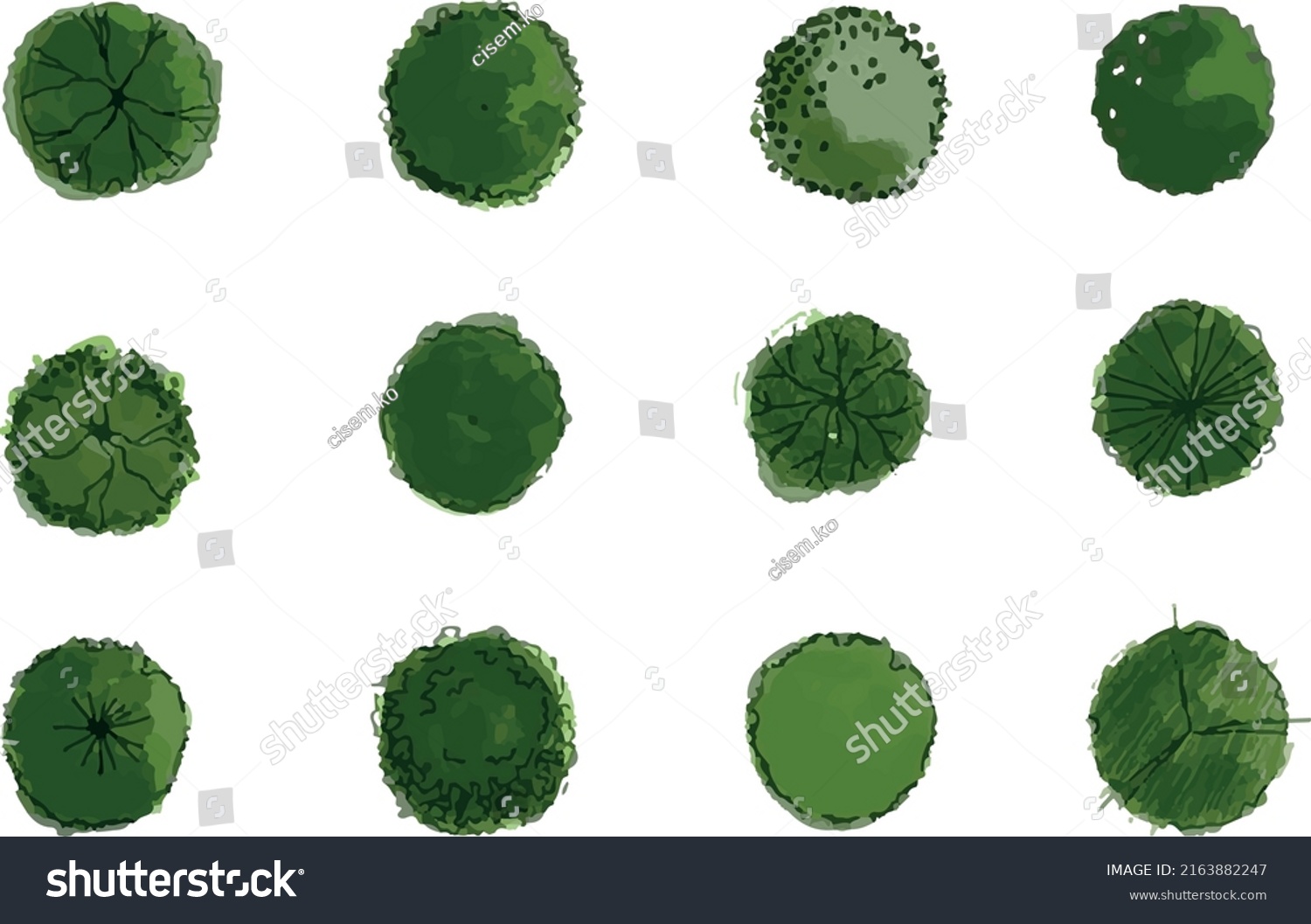 Watercolor Tree Plan Top View Set Stock Vector (Royalty Free ...